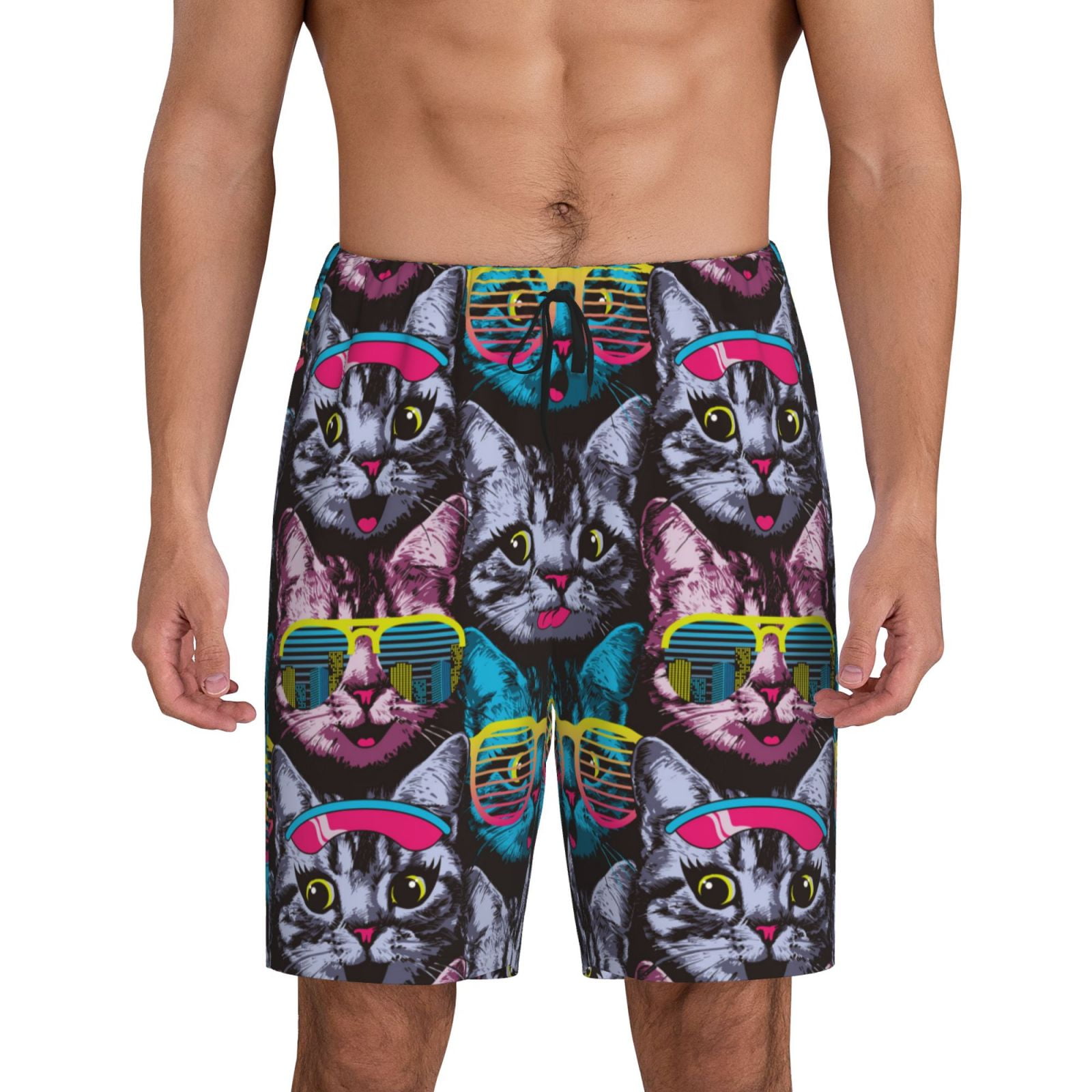 Balery Happy Kitten Faces Men's Cotton Knit Pajama Shorts Waistband ...