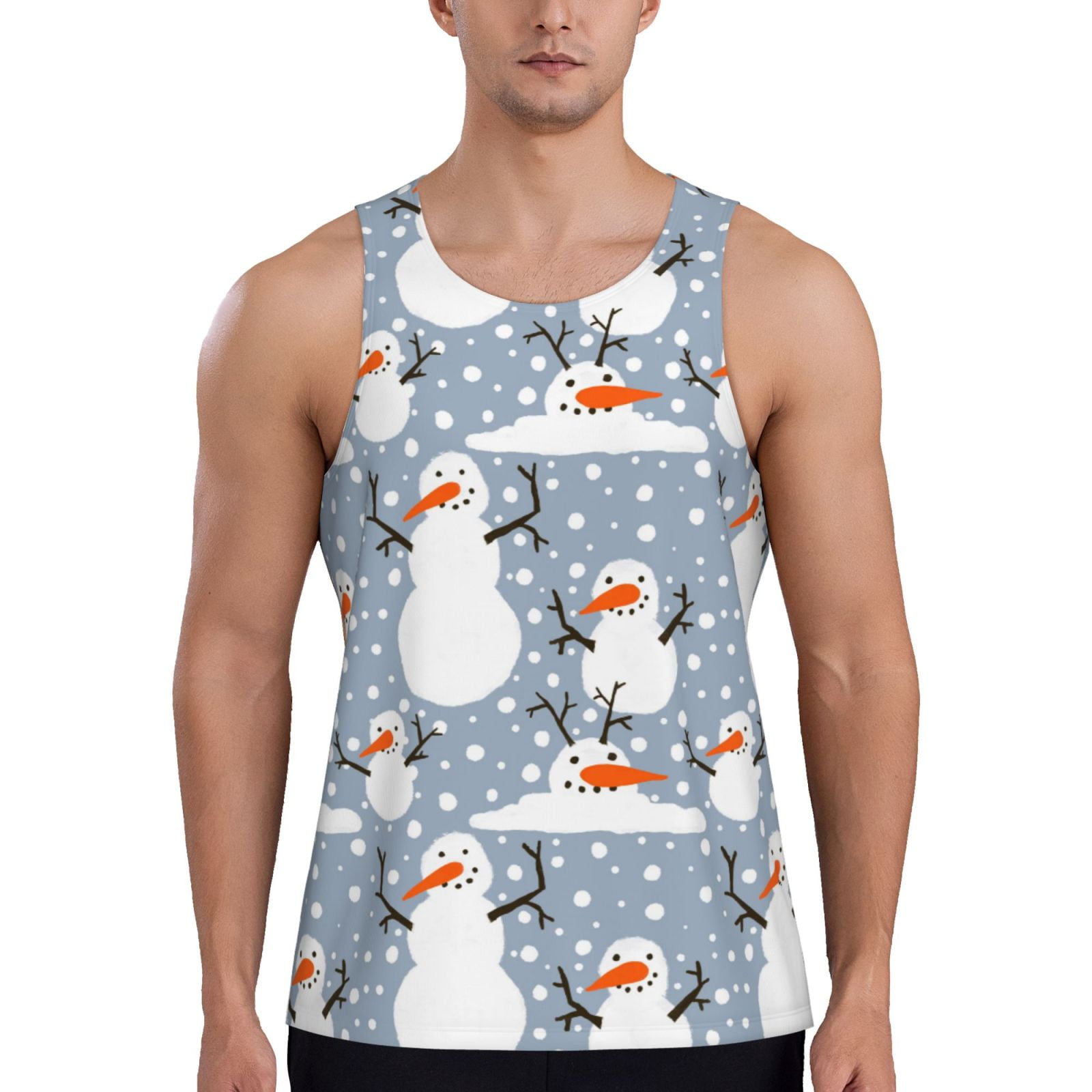 Balery Happy Snowmen Snowfall Pattern Men's Workout Tank Top Gym Muscle ...
