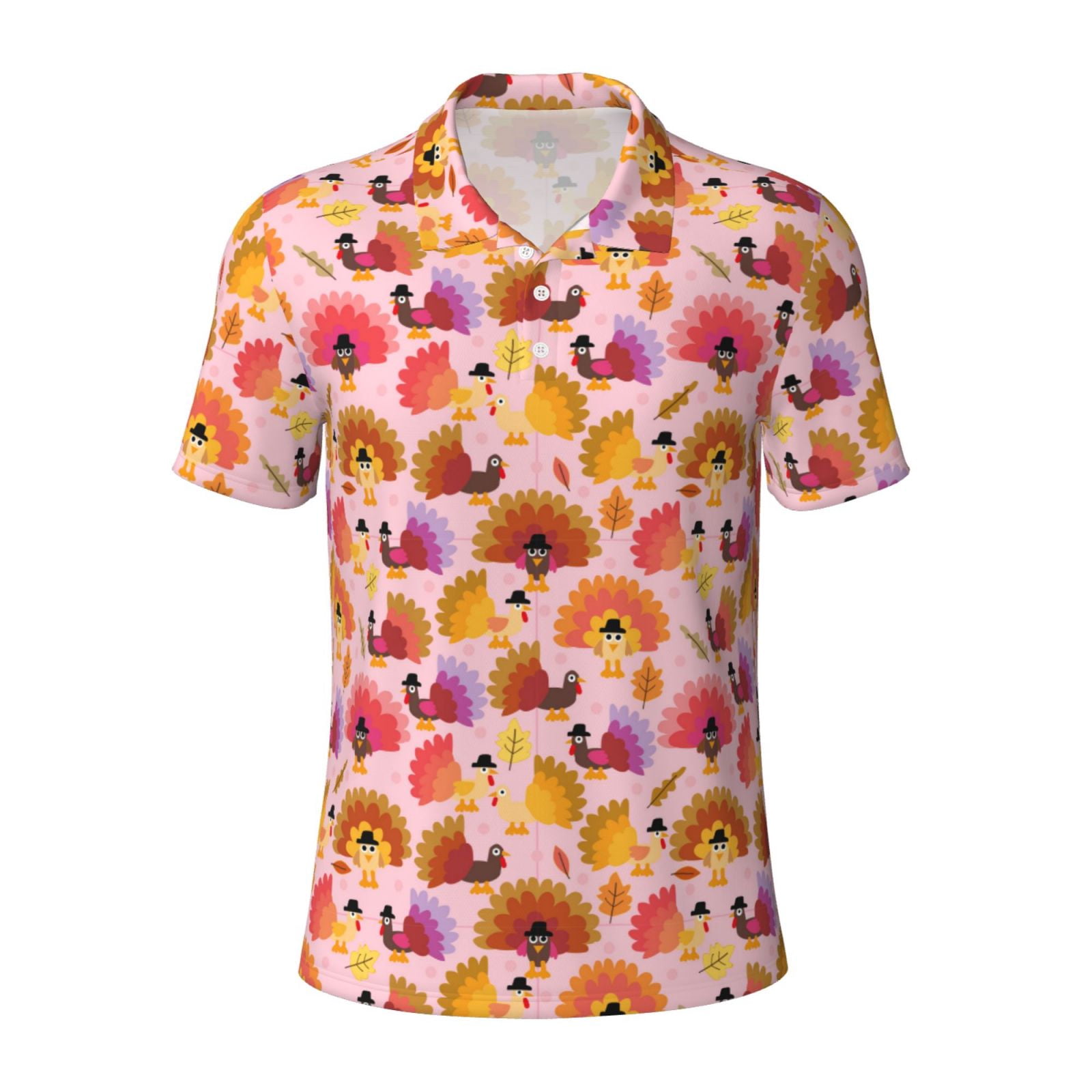 Balery Happy Thanksgiving Turkey Printed Men’s Short Sleeve Polo Shirt ...
