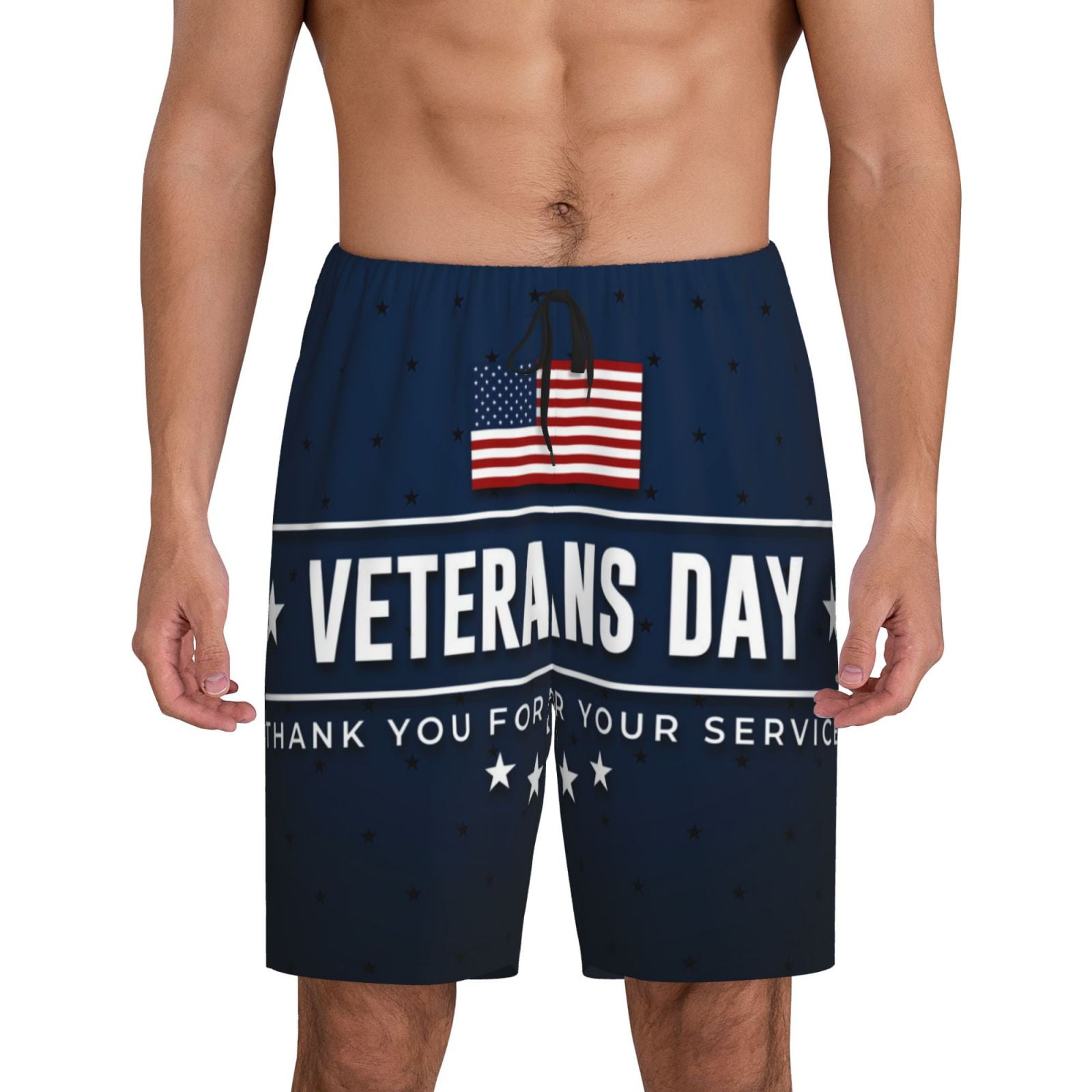 Balery Happy Veterans Day Men's Cotton Knit Pajama Shorts Waistband ...