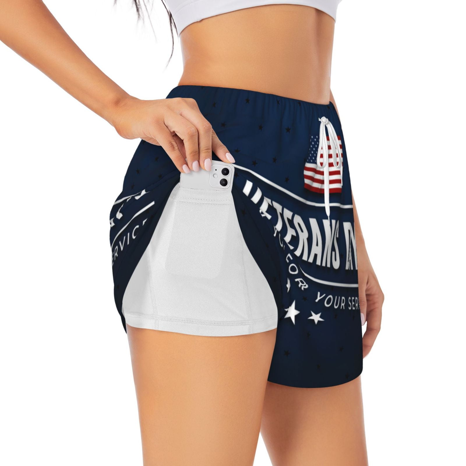 Balery Happy Veterans Day Pattern Women's Running Shorts with Liner 2 ...