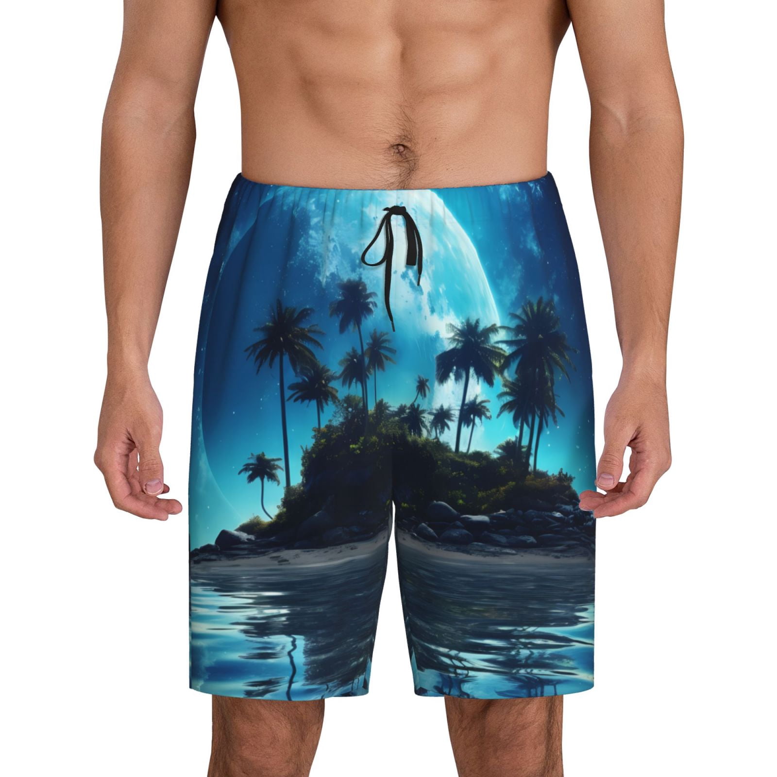 Balery Hawaiian Beach Pirate Moon Men's Cotton Knit Pajama Shorts ...