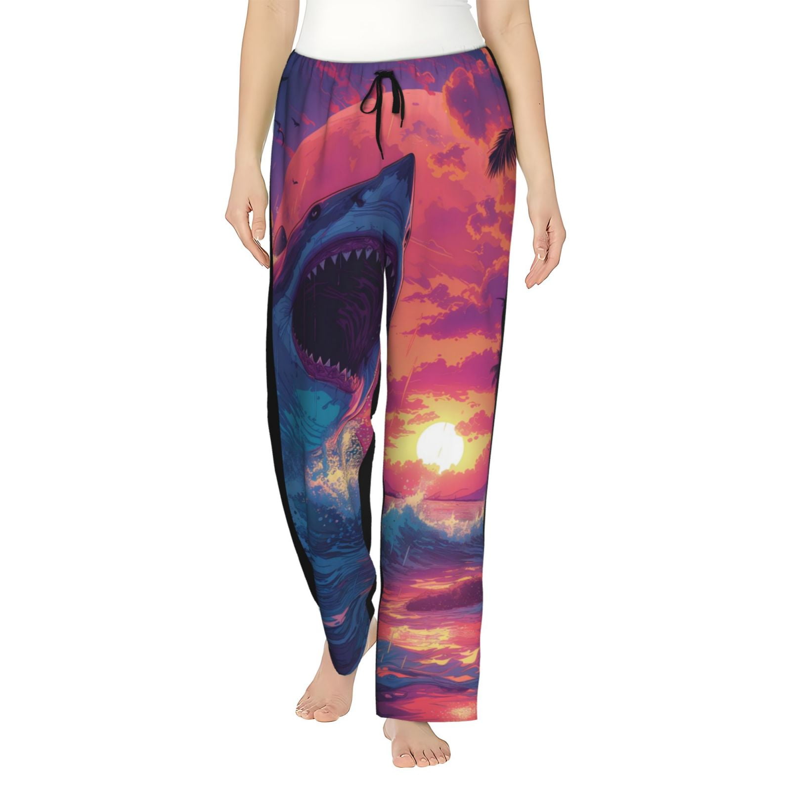 Balery Hawaiian Island Beach Shark print Women's Pajama Pants,Ultra ...