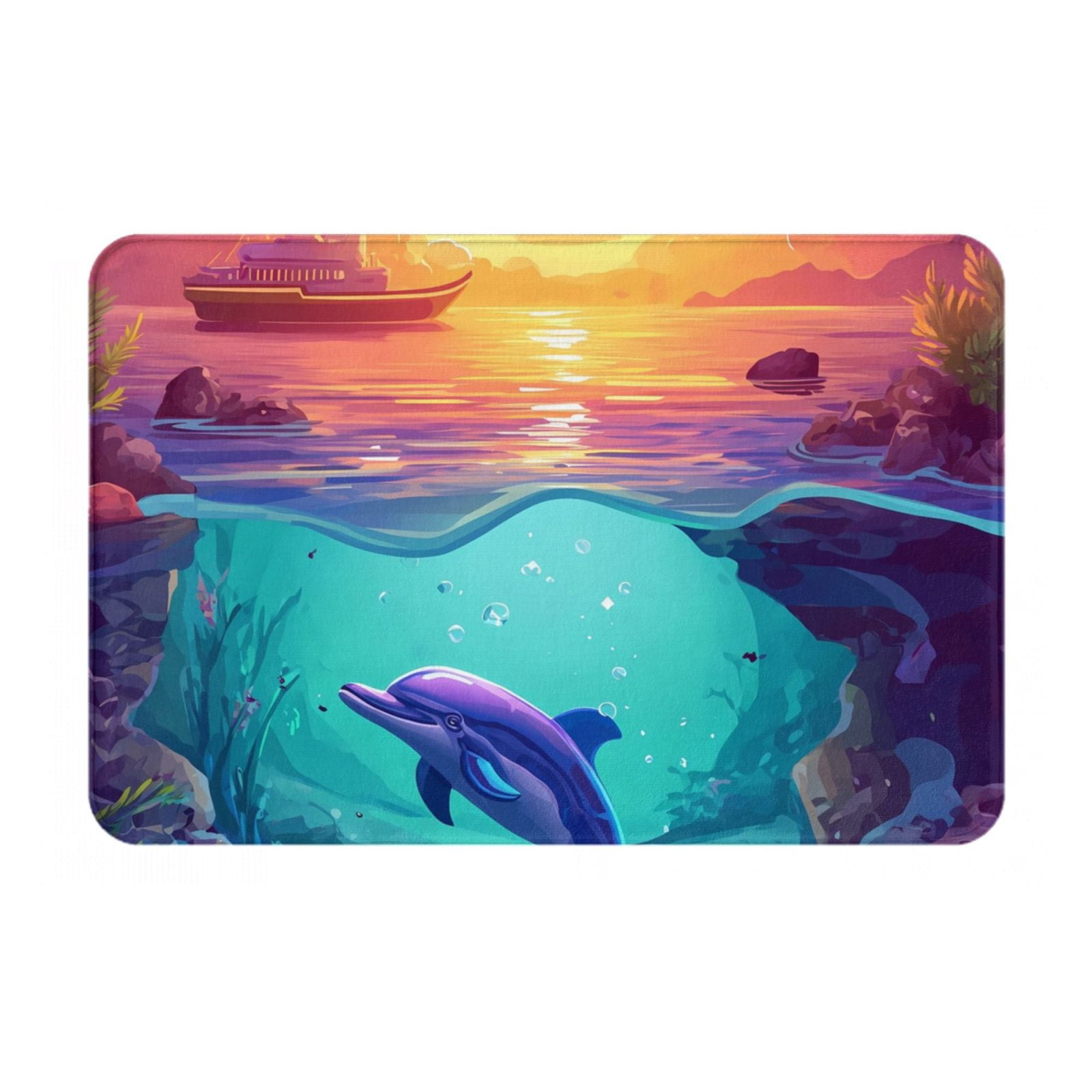 Balery Hawaiian Island Dolphin Doormat, Durable Flannel Fabric ...