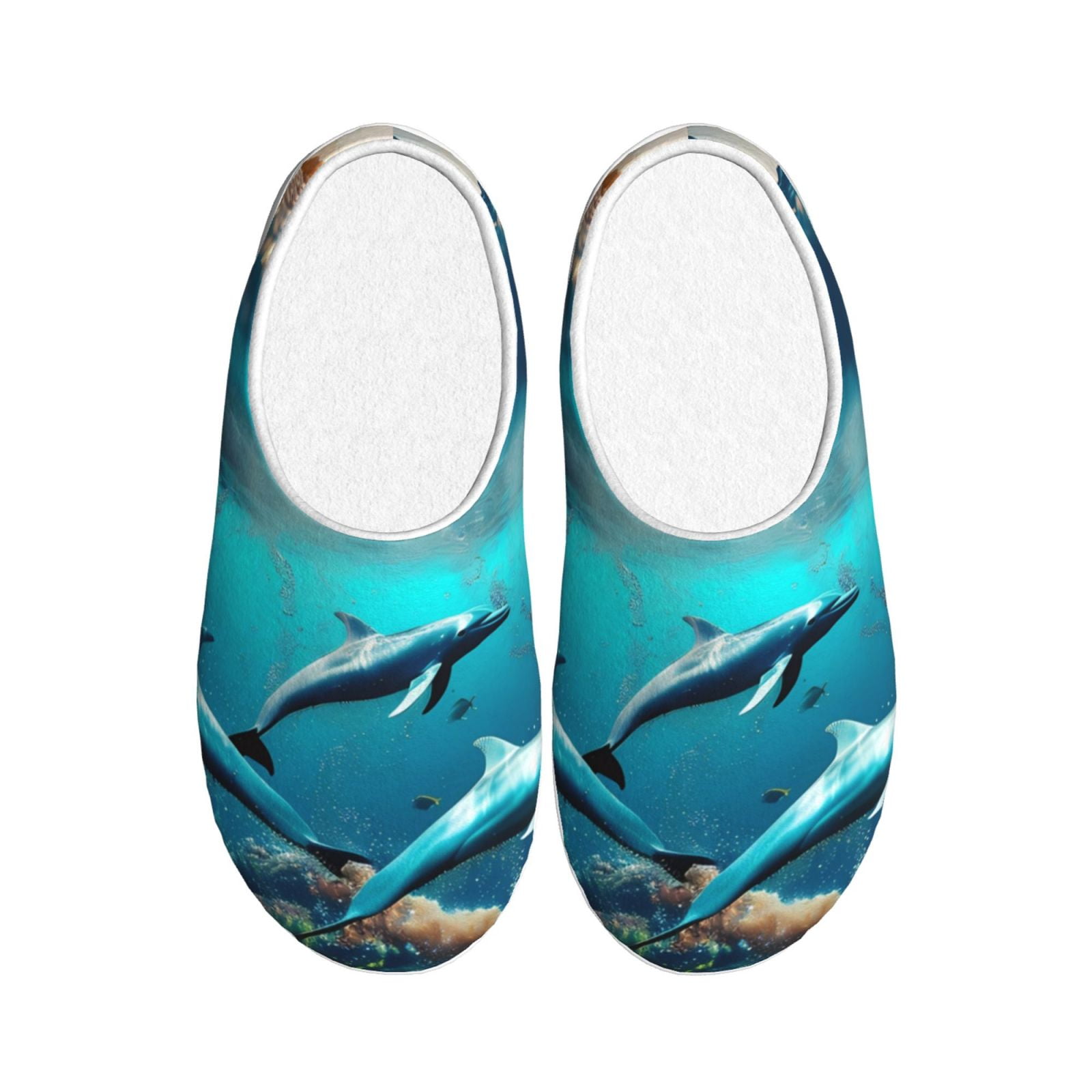 Balery Hawaiian Ship Dolphin Pattern Women's Fuzzy Memory Foam Slippers ...