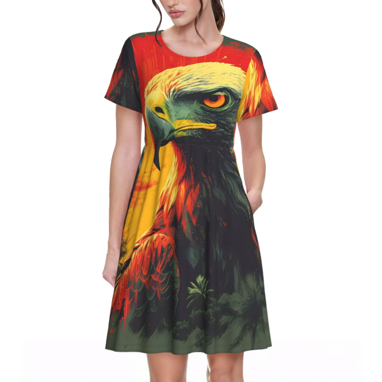Balery Hawaiian Style Bald Eagle Pattern Womens Dresses Loose Short ...
