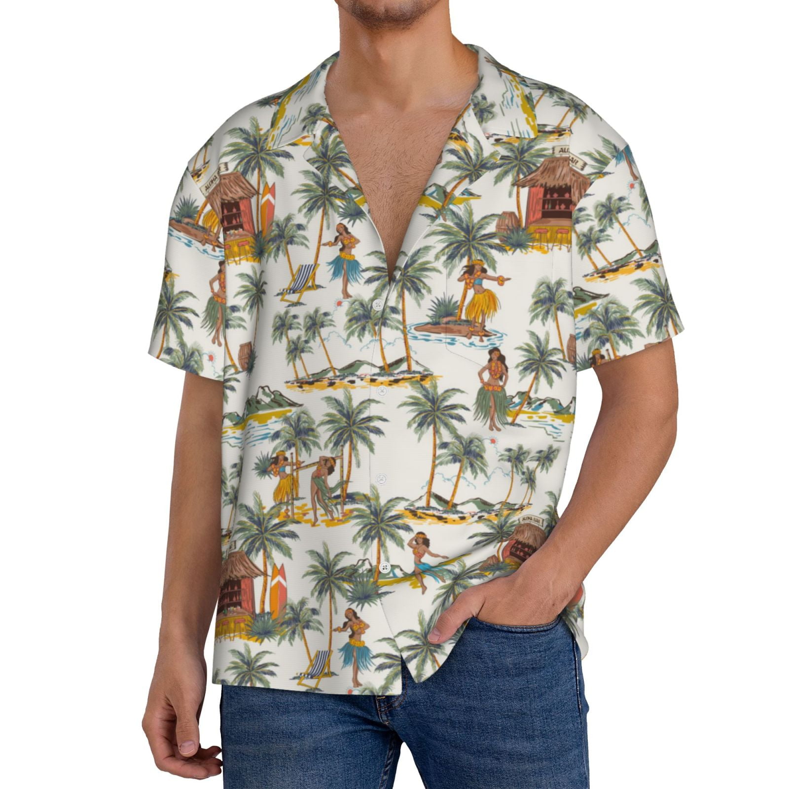 Balery Hawaiian Style Men's Casual Button Down Shirt Short Sleeve ...