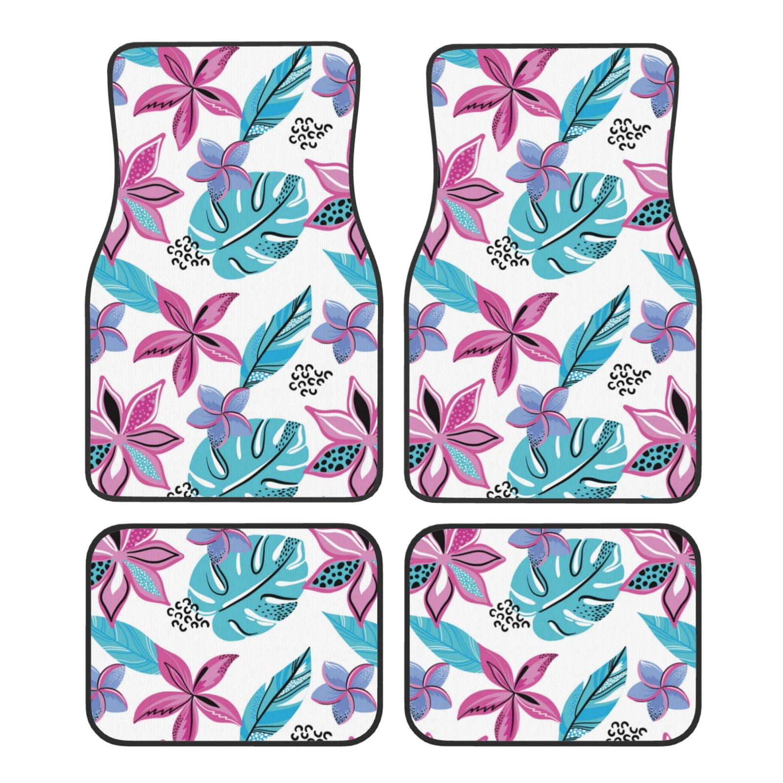 Balery Hawaiian Style Pattern 4-Piece Floor Mats, Heavy-Duty Rubber ...