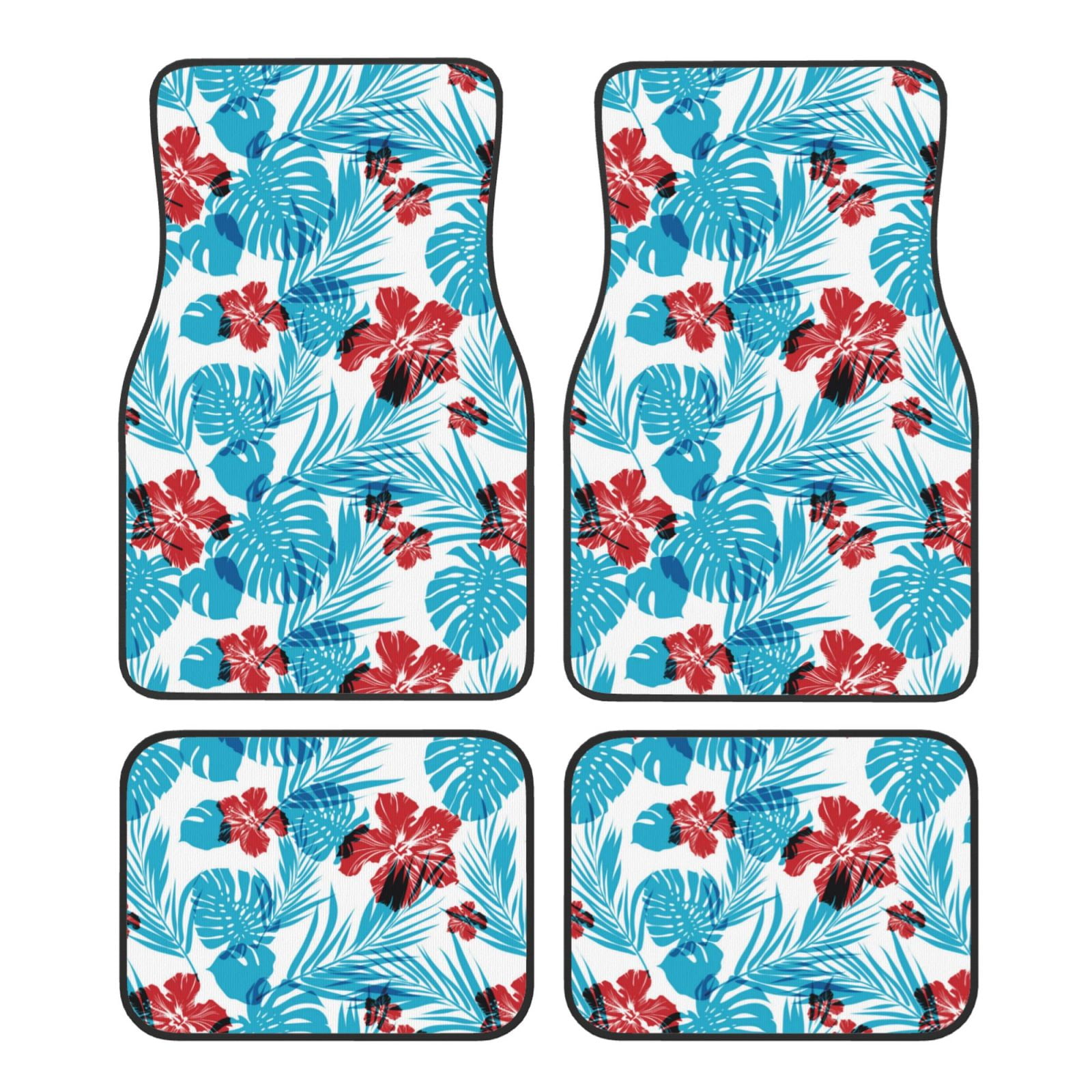 Balery Hawaiian Style Pattern 4-Piece Floor Mats, Heavy-Duty Rubber ...
