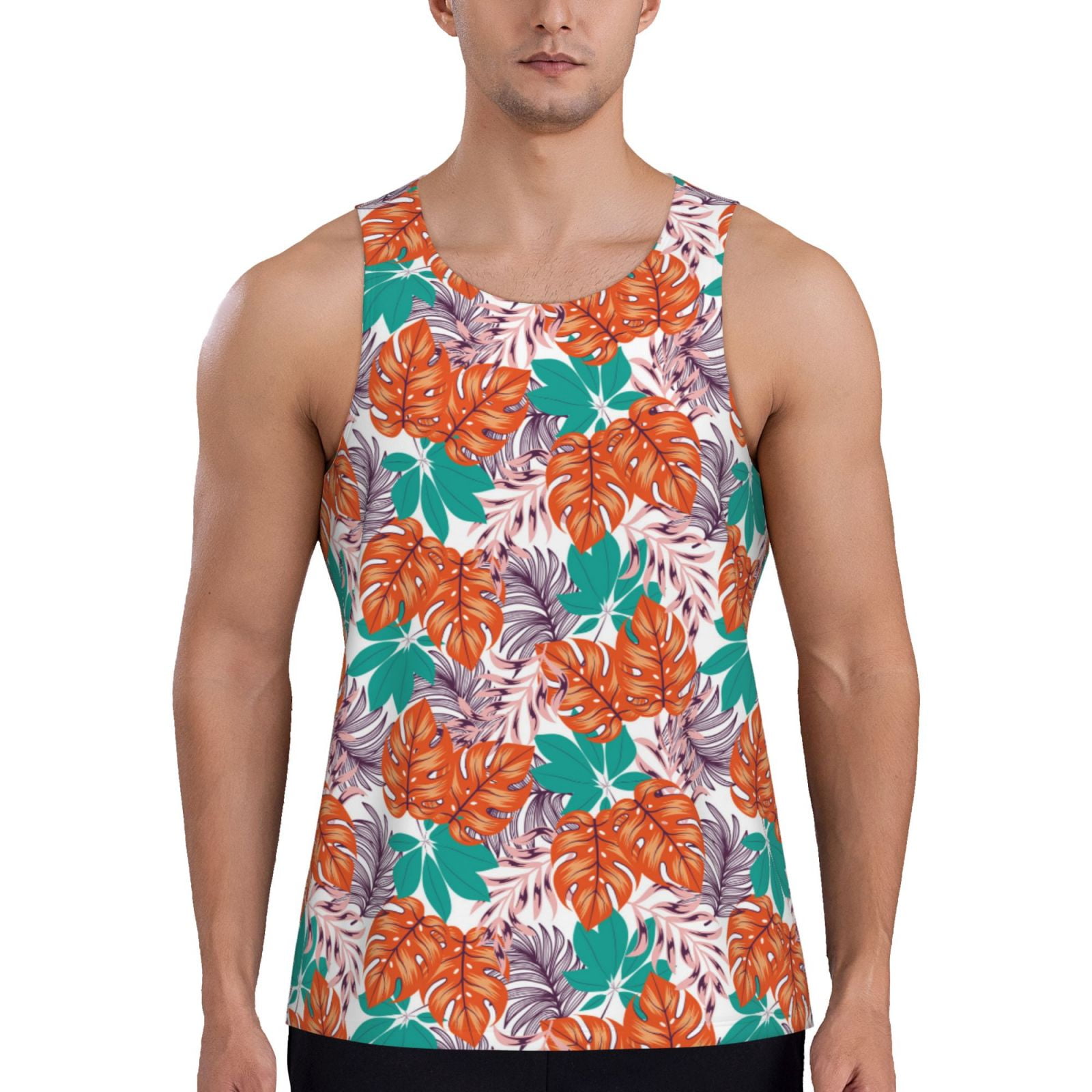 Balery Hawaiian Style Pattern Men's Workout Tank Top Gym Muscle Tee ...