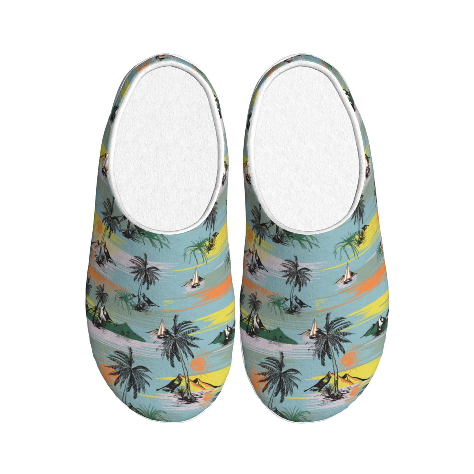Balery Hawaiian Style Pattern Women's Fuzzy Memory Foam Slippers Fluffy ...