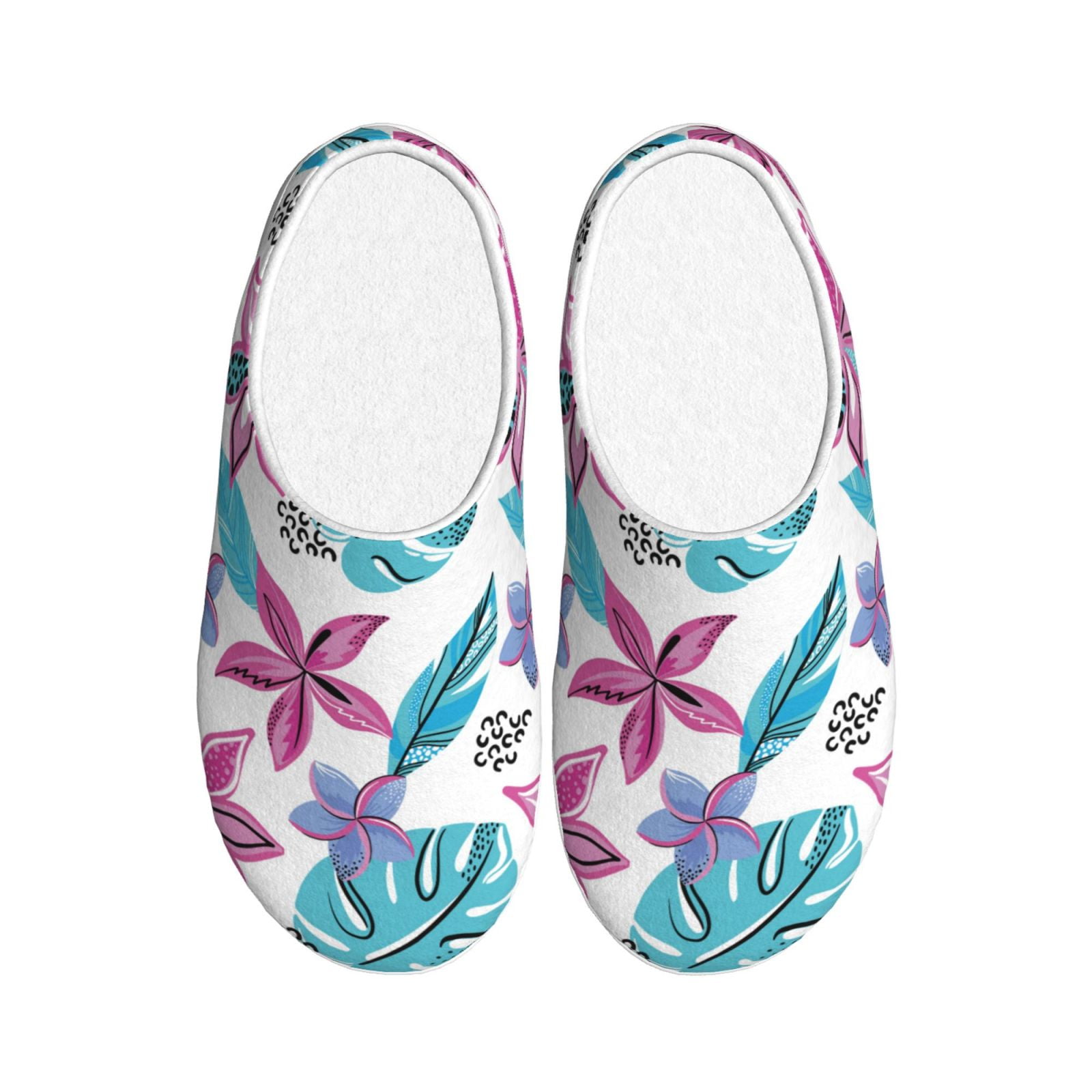 Balery Hawaiian Style Pattern Women's Fuzzy Memory Foam Slippers Fluffy ...