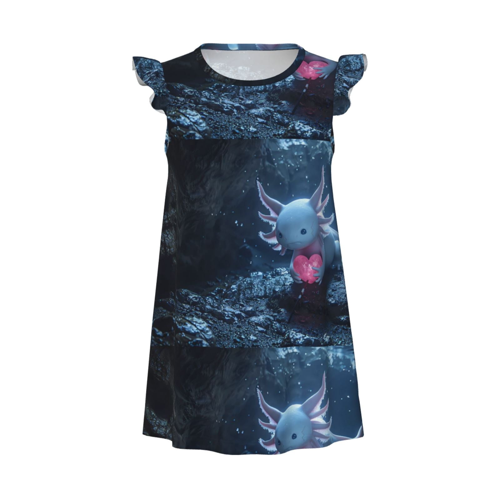 Balery Heart Axolotl Princess Nightgown for Girls Flutter Sleeve Cotton ...