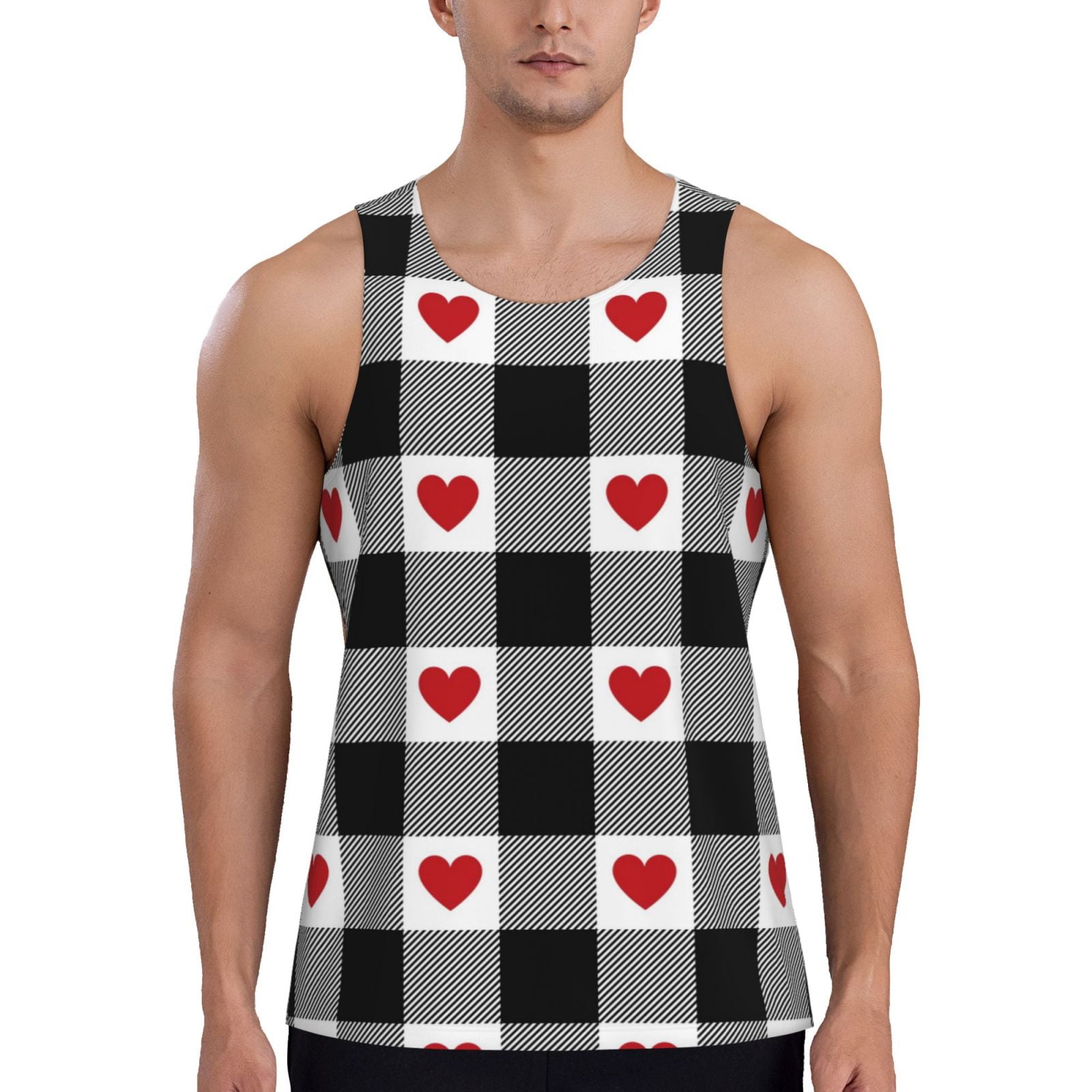 Balery Heart Black Buffalo Plaid Gingham Pattern Men's Workout Tank Top ...