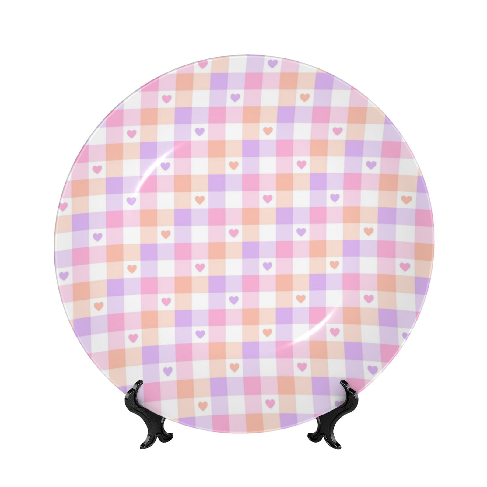 Balery Heart Buffalo Plaid Print Bone China Decorative Plate Ceramic ...