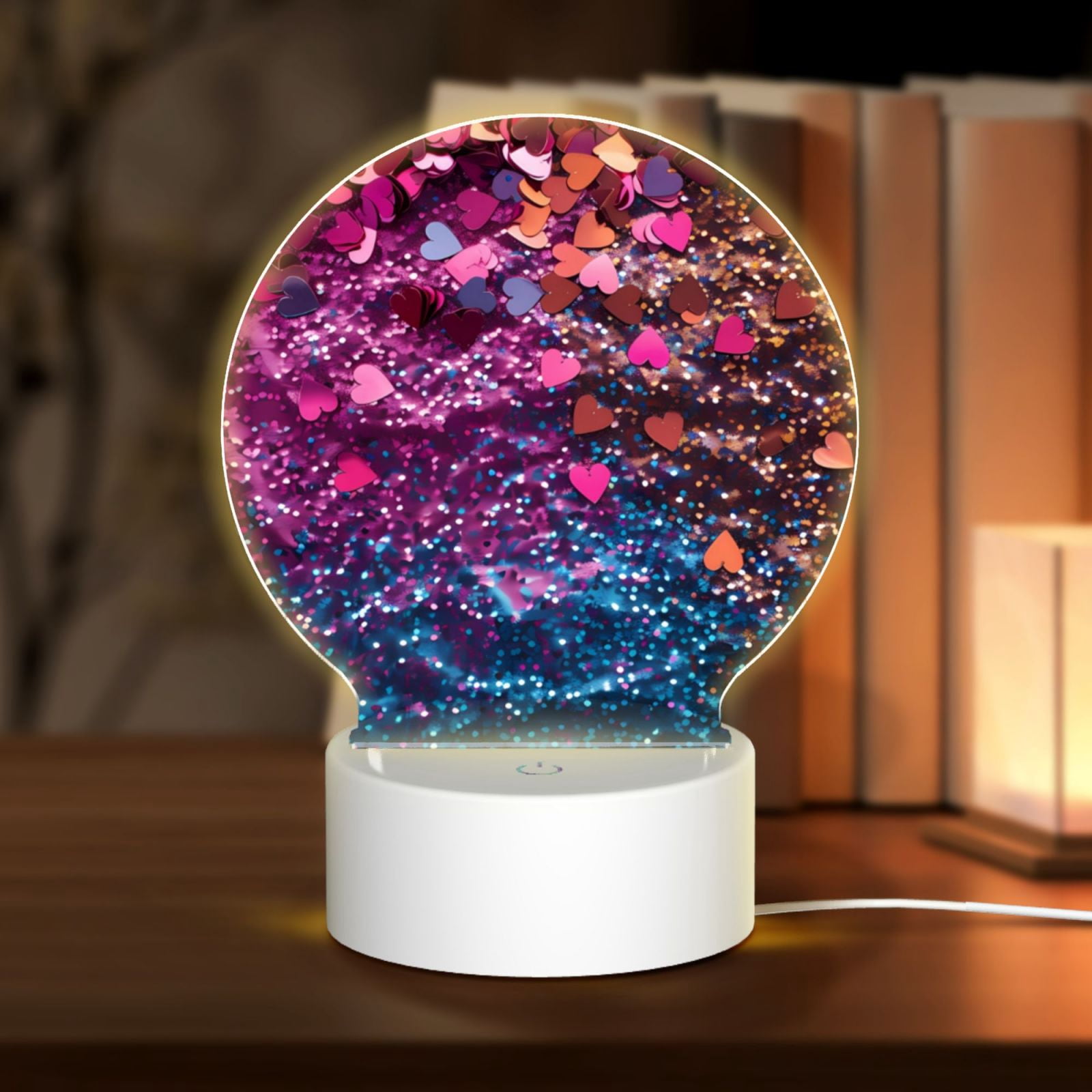 Balery Heart Confetti on Glitter Pattern Acrylic Night Light Gift with ...