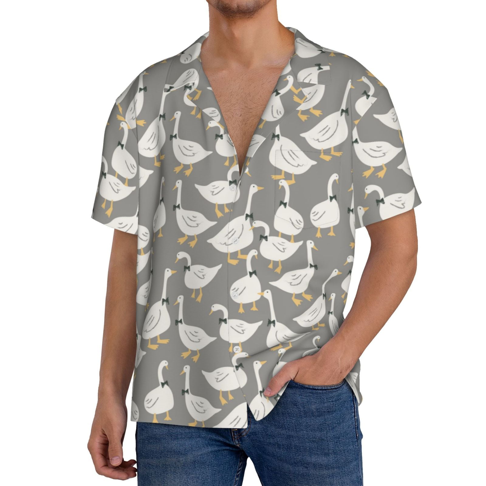 Balery Herd of ducks Pattern Men's Casual Button Down Shirt Short ...