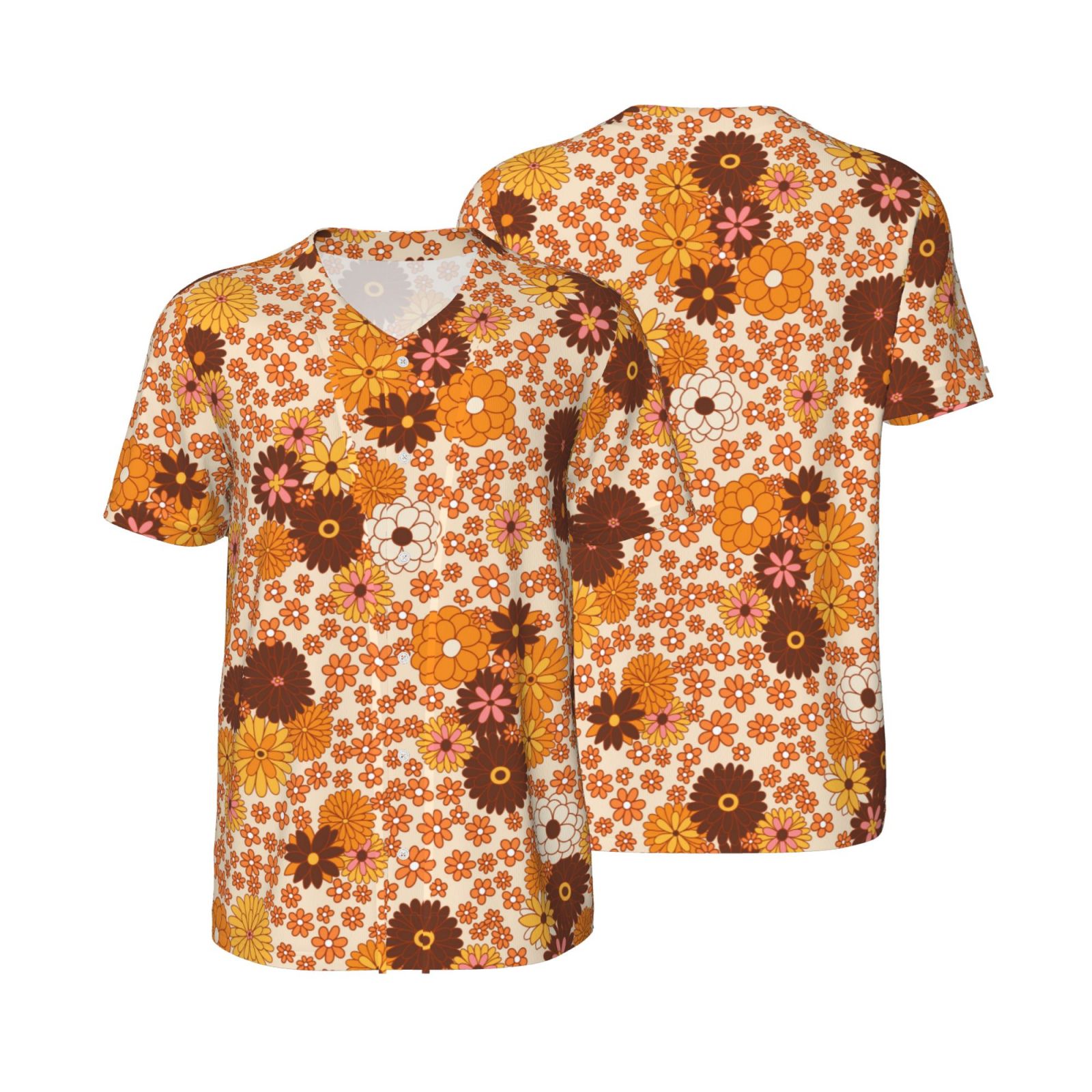 Balery Hippie Ditsy Floral Baseball Jersey for Men Casual Button Down ...