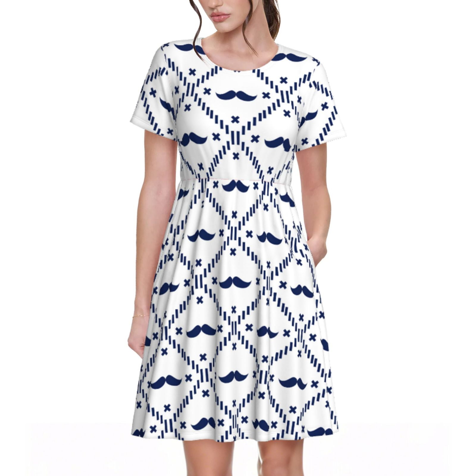Balery Hipster Mustache Pattern Womens Dresses Loose Short sleeve ...
