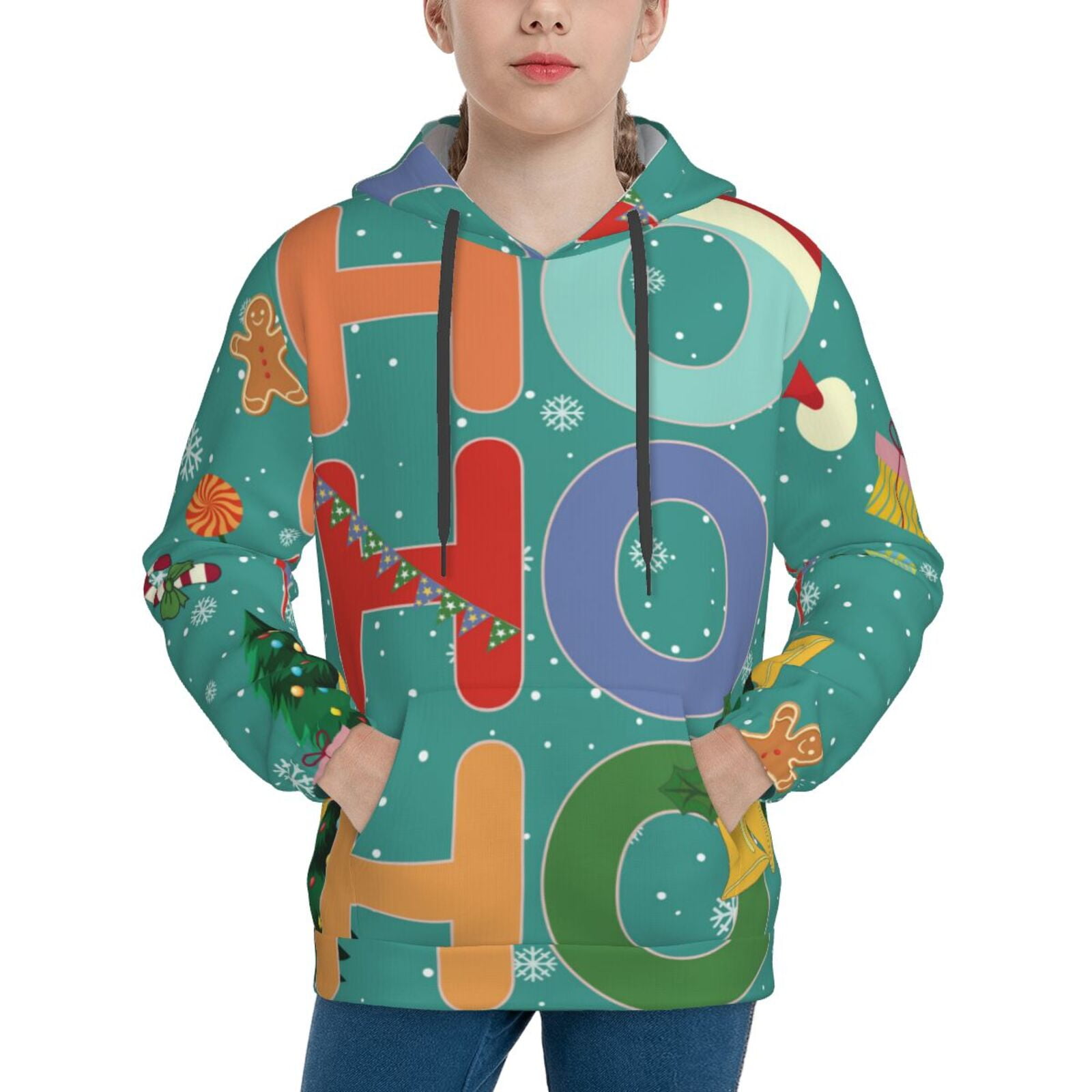 Balery Ho Ho Ho Pattern Boys Hoodie, Youth Pullover Hooded Sweatshirt ...