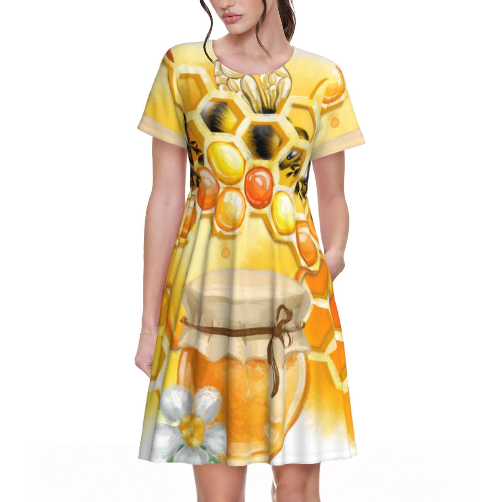 Balery Honey Bee Pattern Womens Dresses Loose Short sleeve Sundresses ...