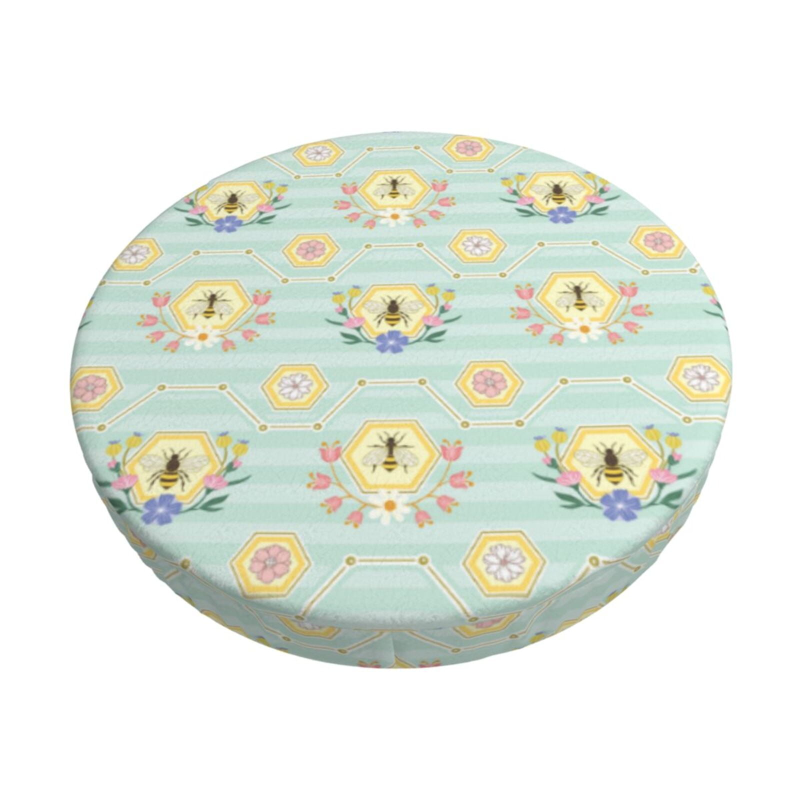 Balery Honey bees Pattern Round Bar Stool Seat Covers Velvet Fabric ...