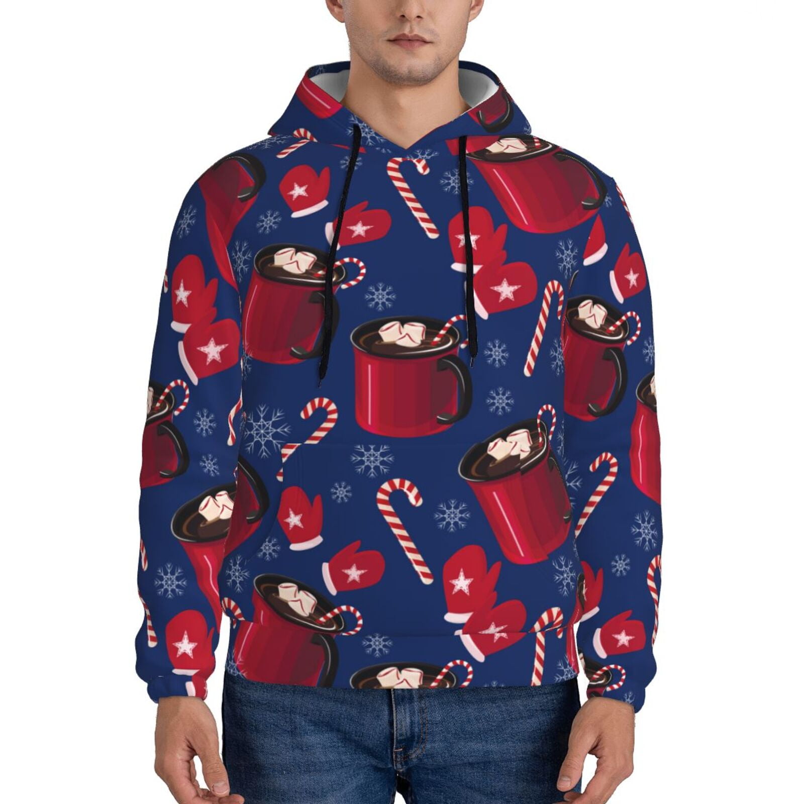 Balery Hot Cocoa Snowflake Mittens Pattern Mens Hoodie Kangaroo Pocket ...