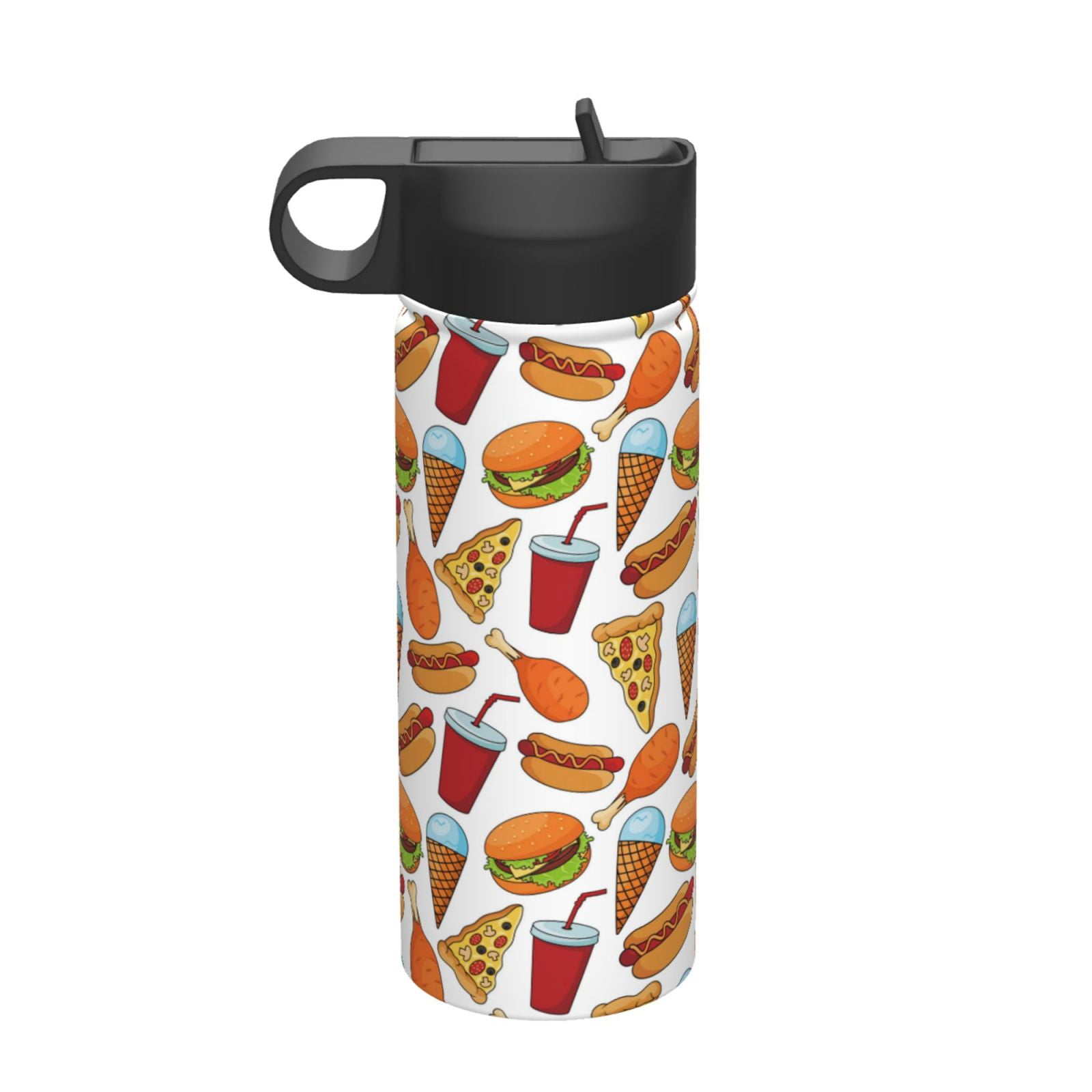 Balery Hot Dog Burger Pattern Water Bottle,18oz Sports Insulated Kettle ...