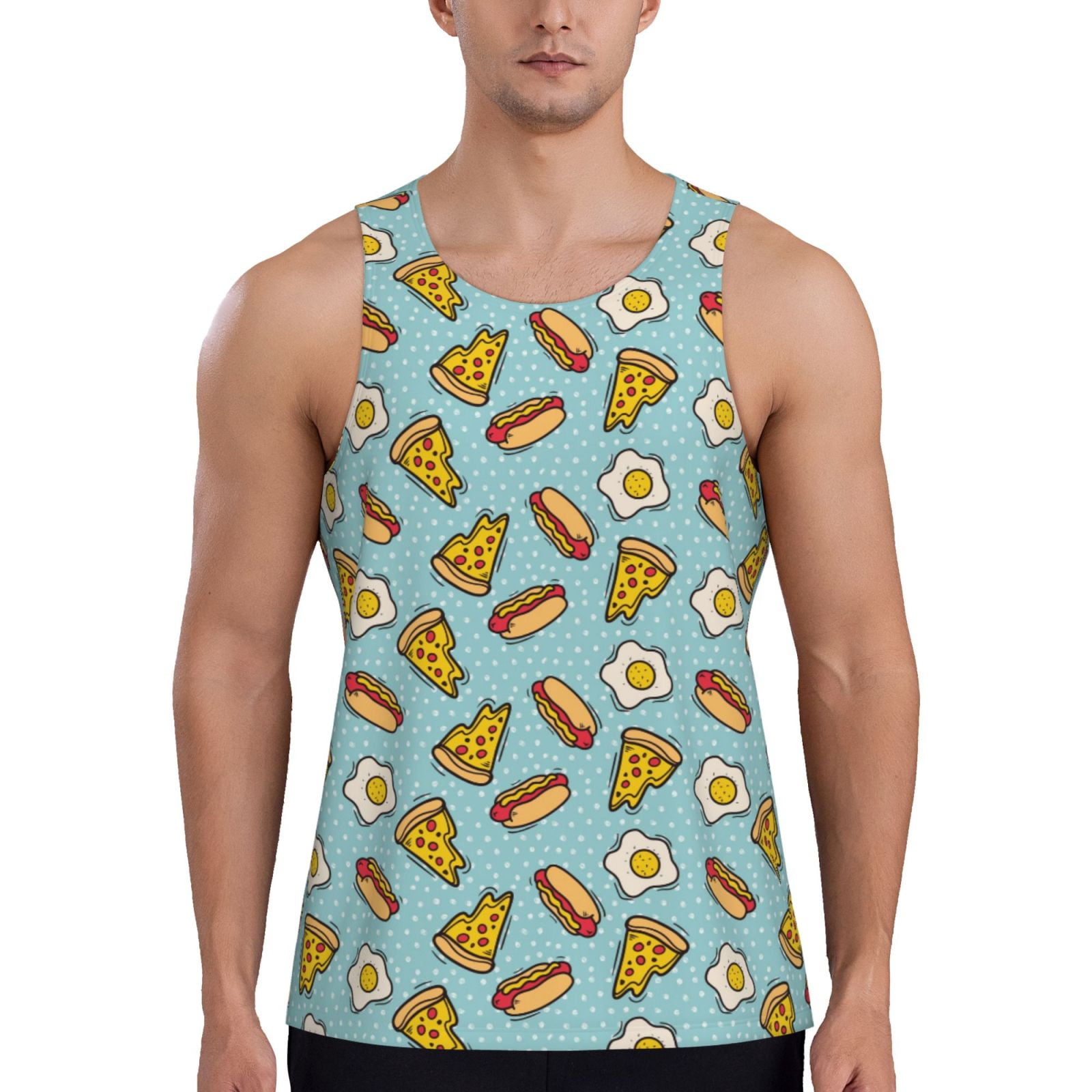 Balery Hot Dog Pizza Pattern Men's Workout Tank Top Gym Muscle Tee ...