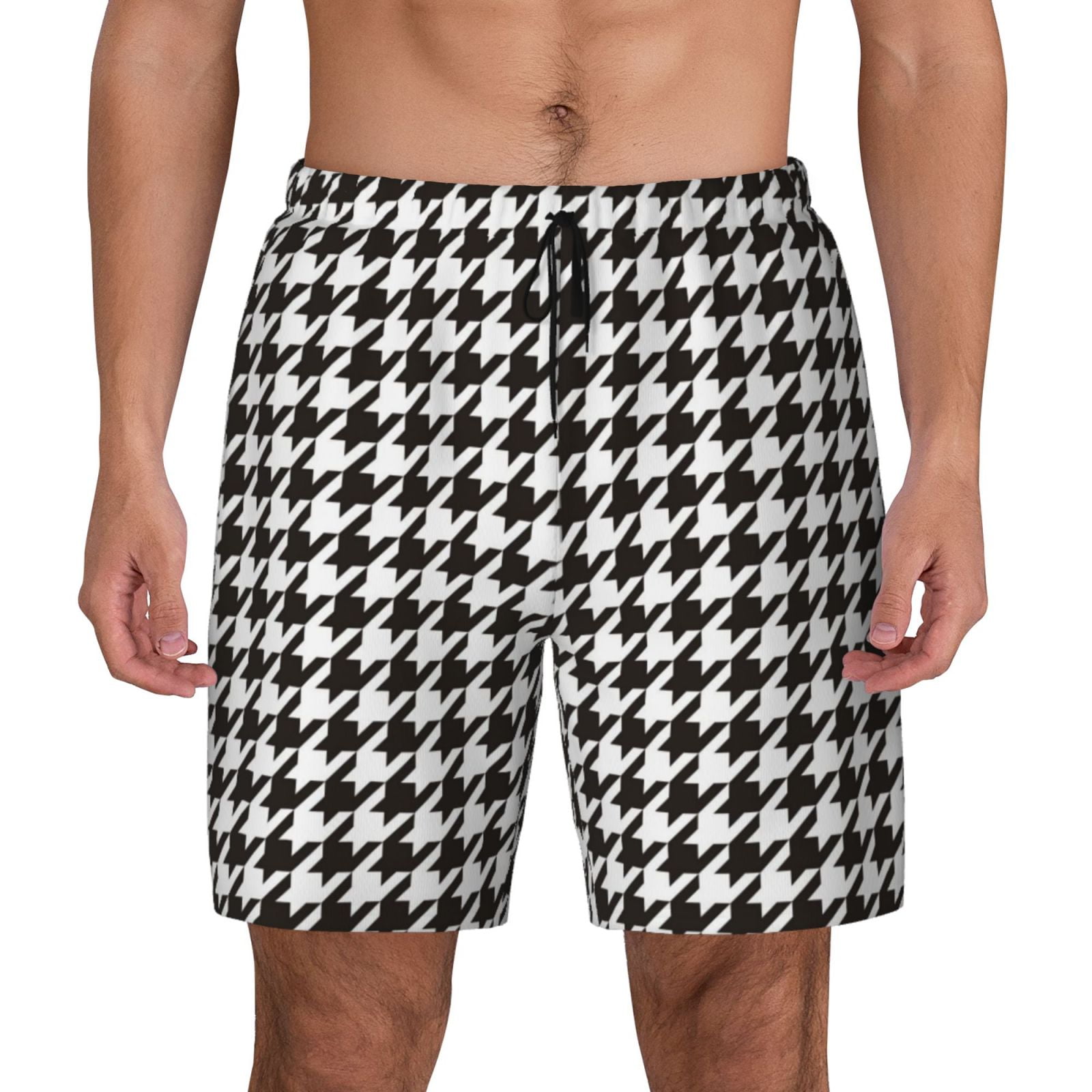 Balery Houndstooth Black And White Mens Swim Trunks Swim Shorts for Men ...