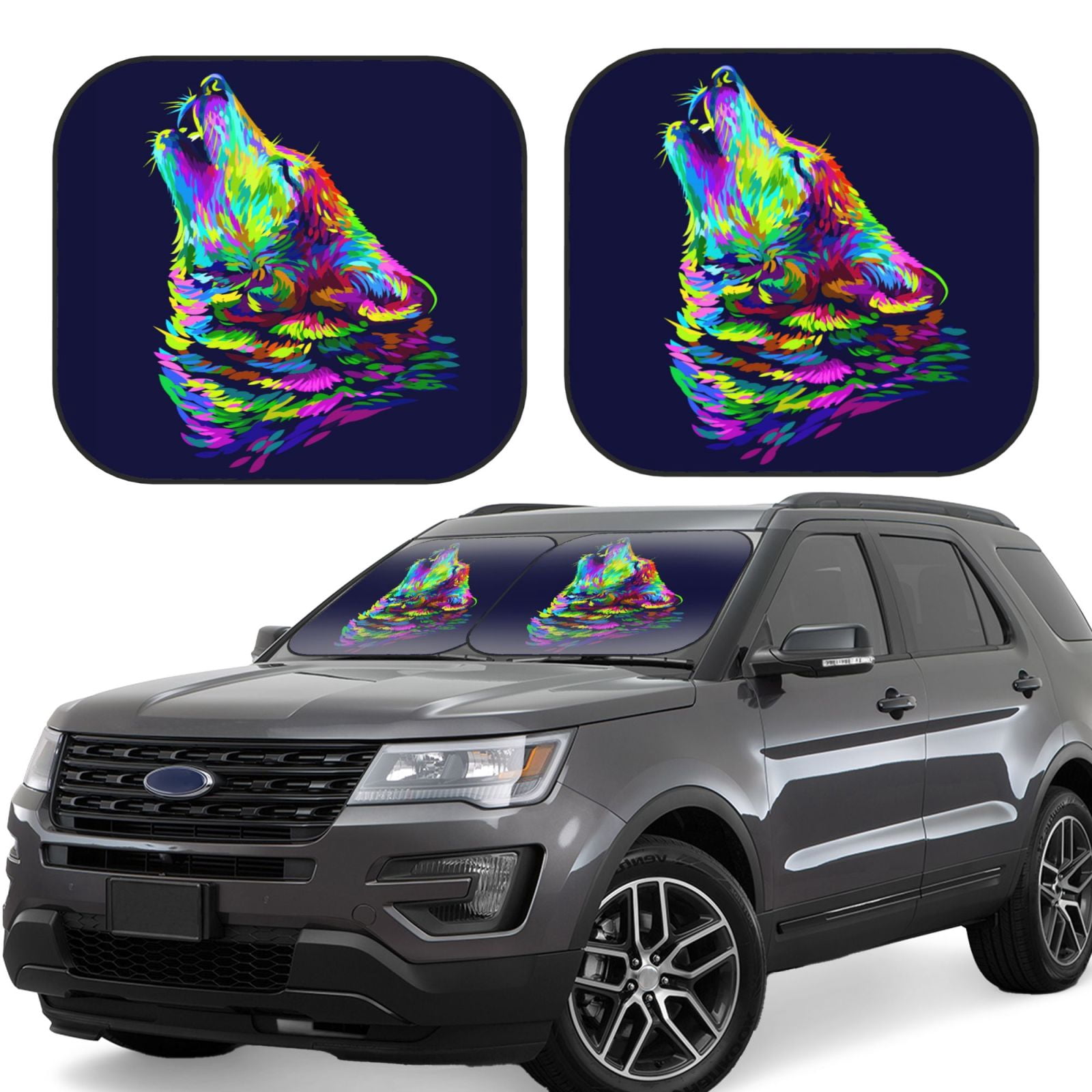 Balery 2 Piece Howling Wolf Car Windshield Sun Shade|Foldable Front ...