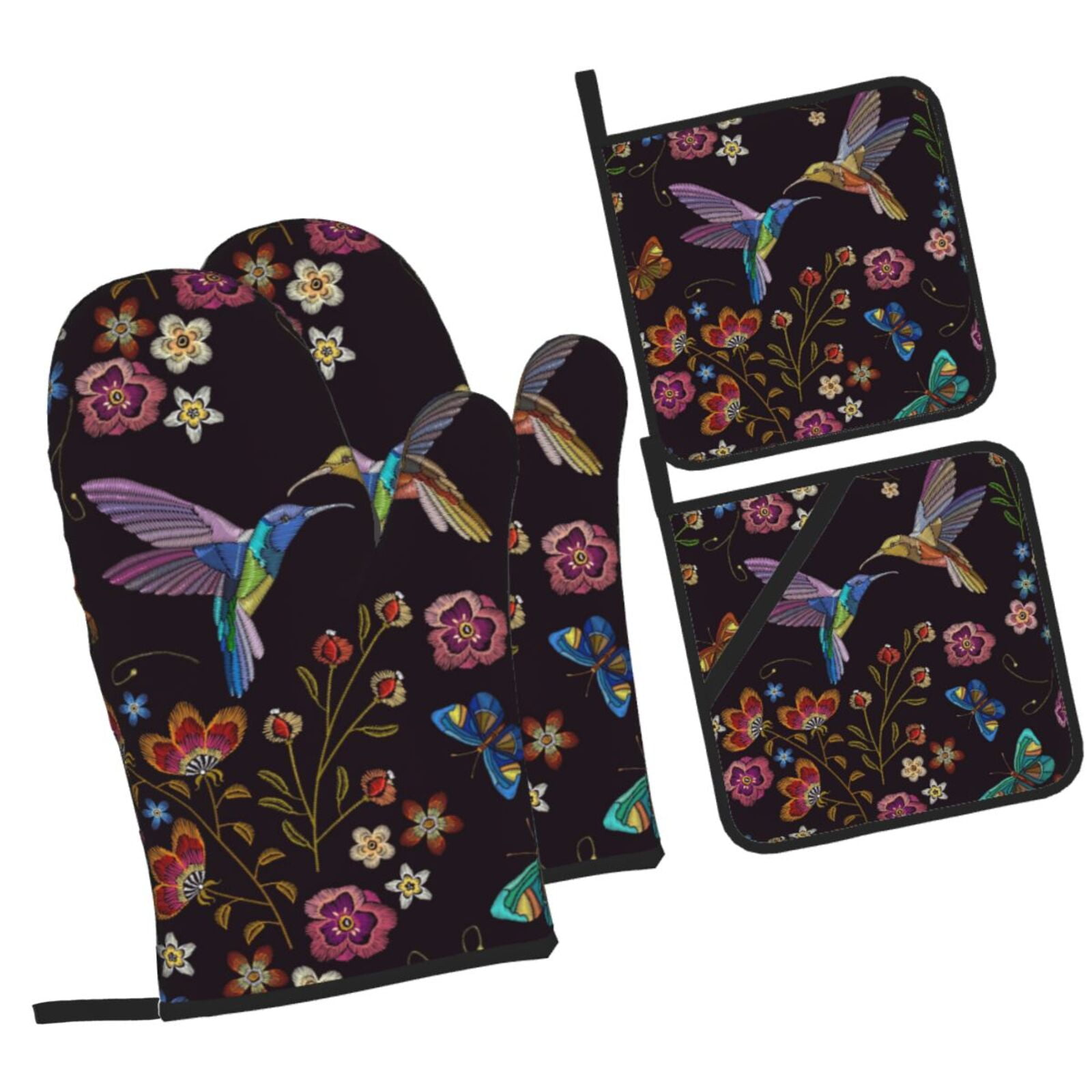Balery Humming Bird Pattern Oven Mitts and Pot Holders 4 pcs Set ...