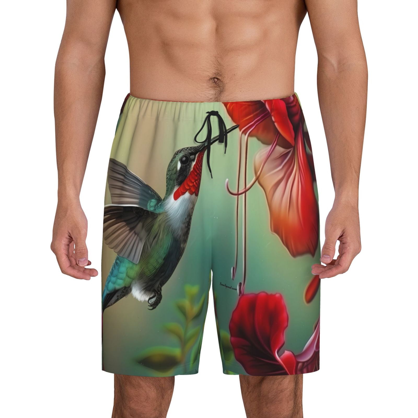 Balery Hummingbird Floral Paradise Men's Cotton Knit Pajama Shorts ...