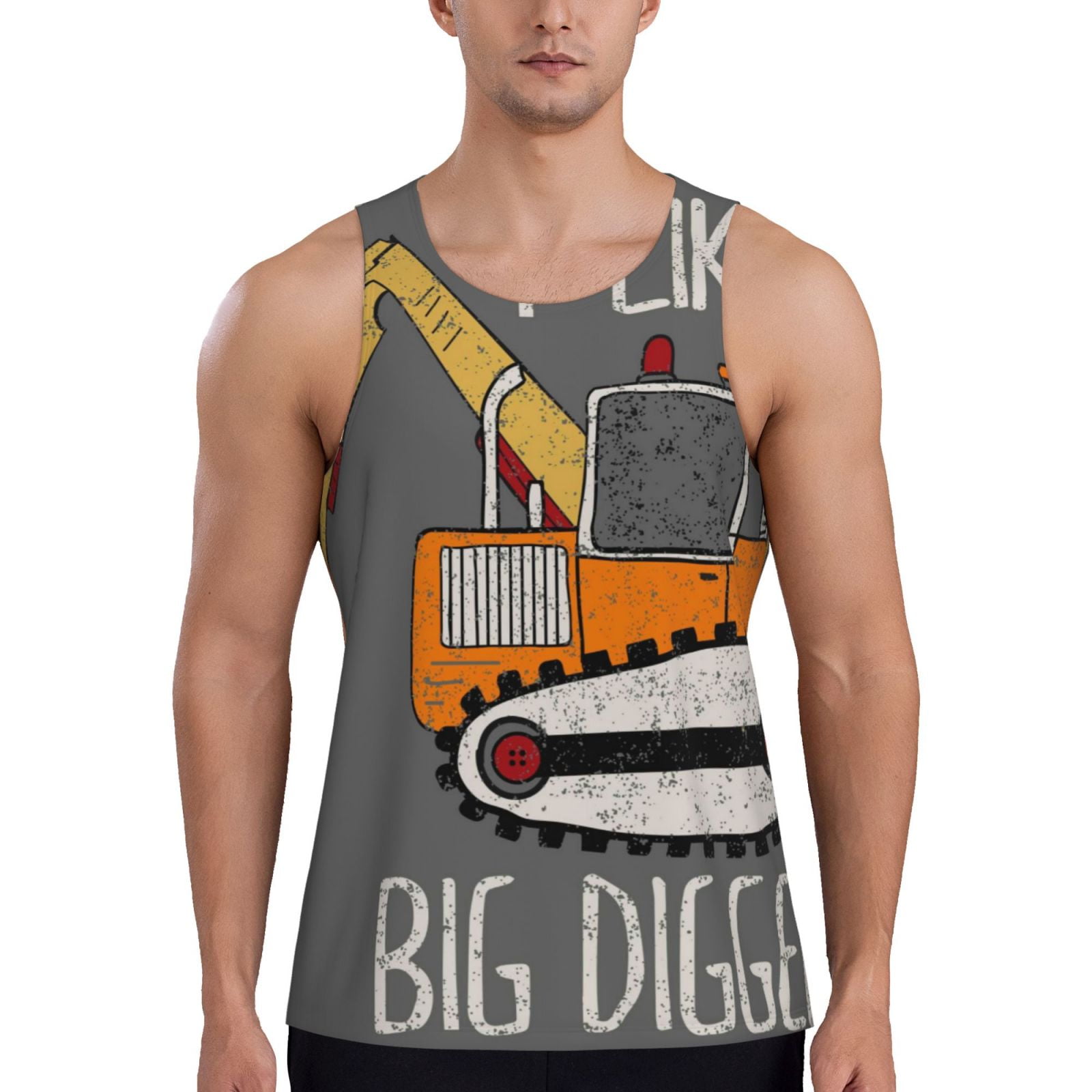Balery I Like Big Digger Pattern Men's Workout Tank Top Gym Muscle Tee ...