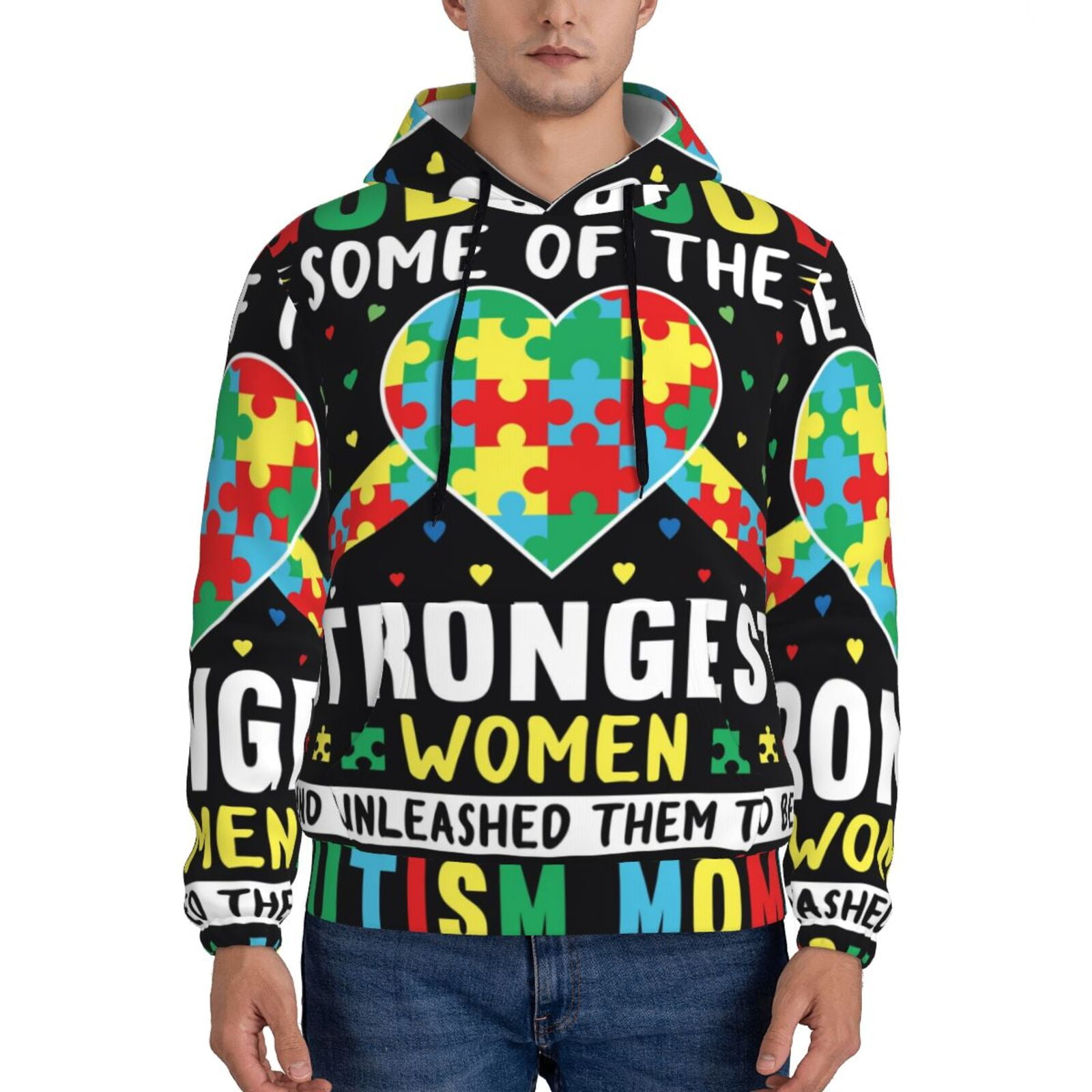 Balery I Love With Autism Pattern Mens Hoodie Kangaroo Pocket Hoodie ...