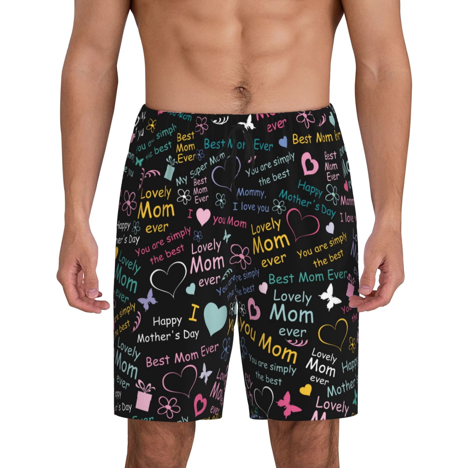 Balery I love you Mom Men's Cotton Knit Pajama Shorts Waistband ...