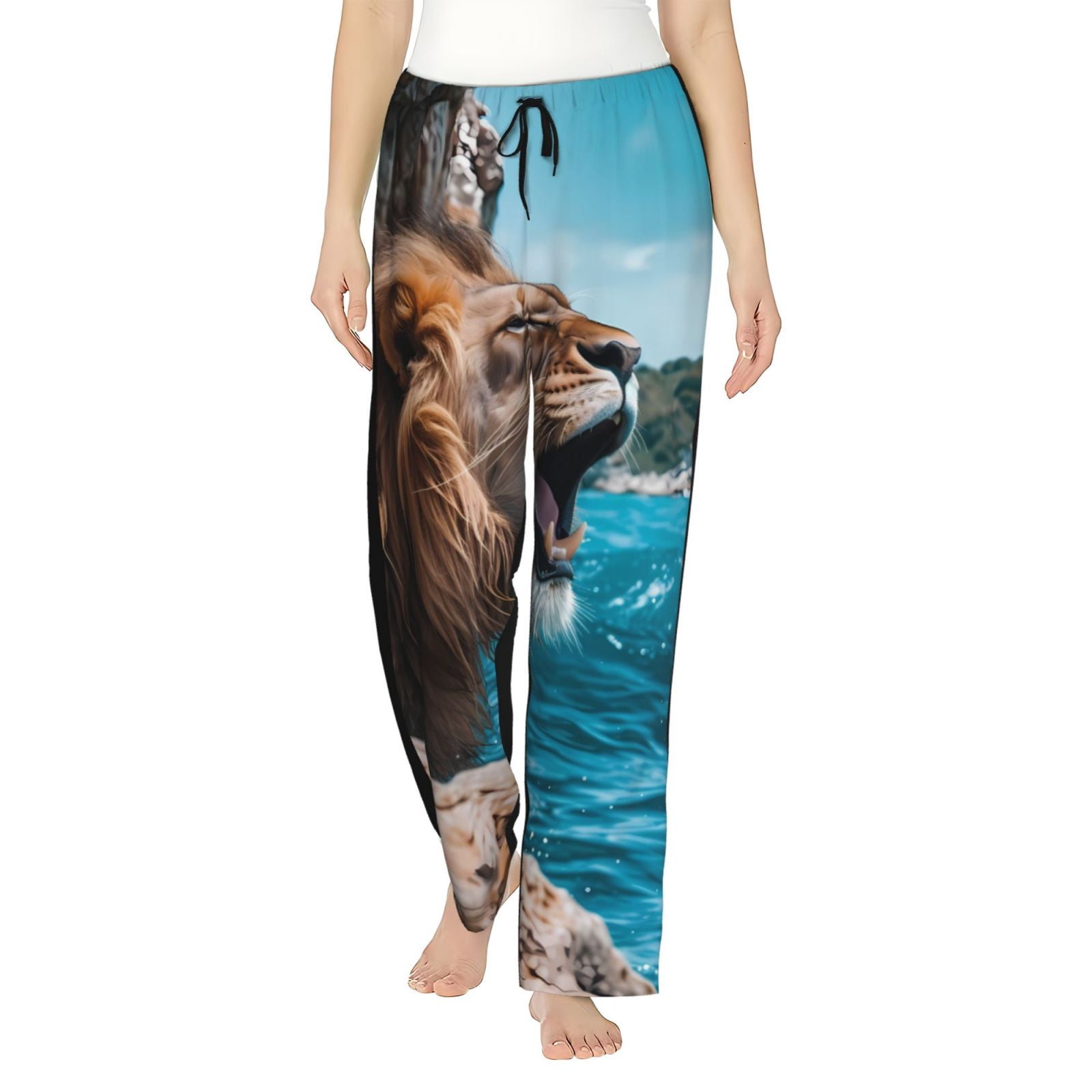 Balery Ice Blue Coastal Lion print Women's Pajama Pants,Ultra ...