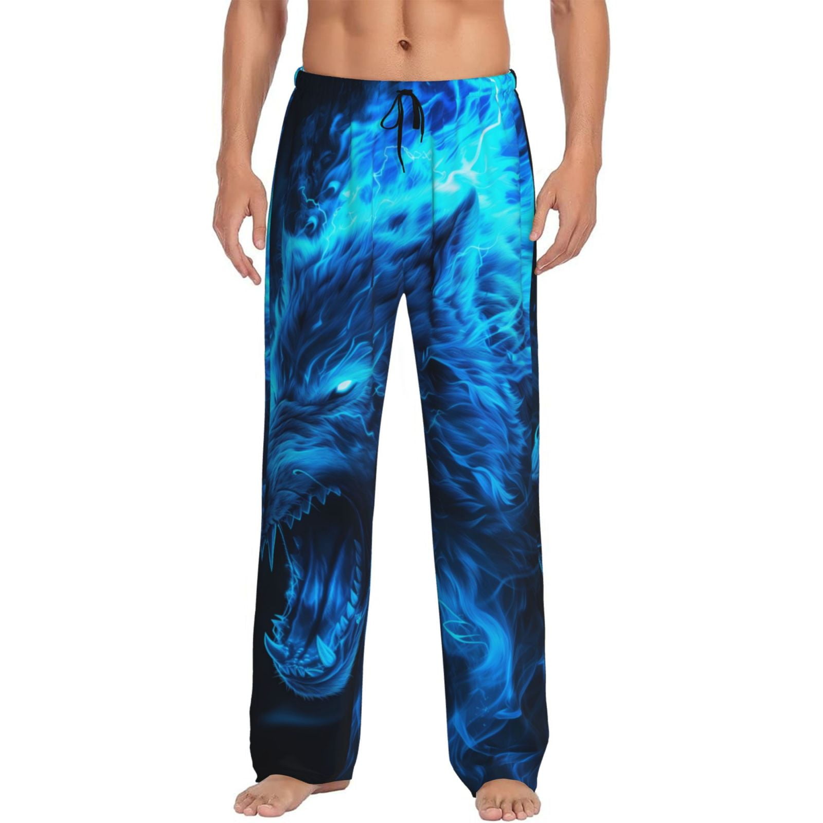 Balery Ice Blue Fire Wolf print Men's Pajama Pants,Ultra Lightweight ...