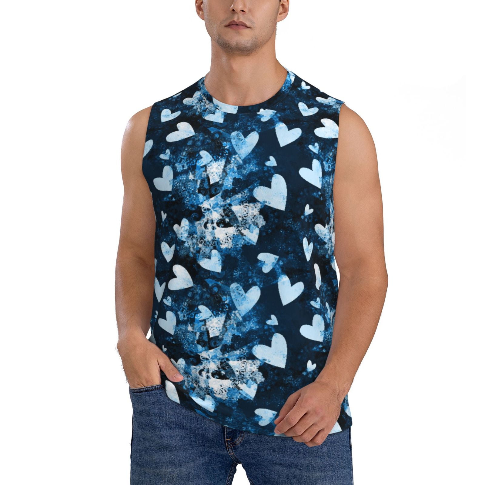 Balery Ice Blue Heart Men's Sleeveless Muscle Shirts Workout Tank Top ...