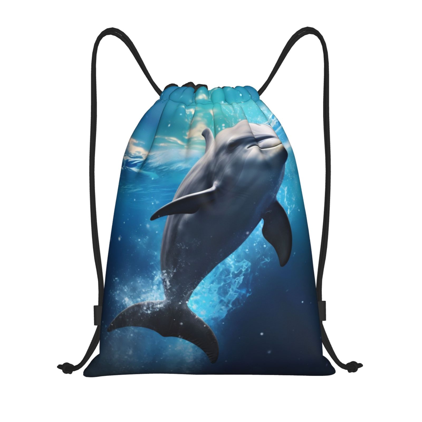 Balery Ice Blue Ocean Cute Dolphin Pattern Drawstring Backpack Bag ...