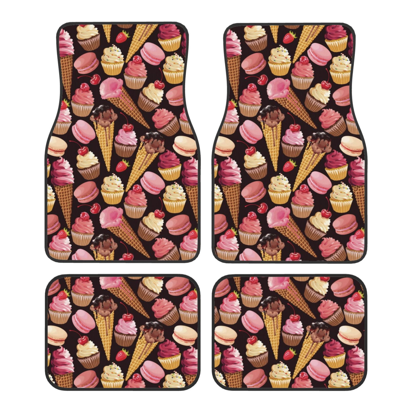 Balery Ice Cream Cake Pattern 4-Piece Floor Mats, Heavy-Duty Rubber ...