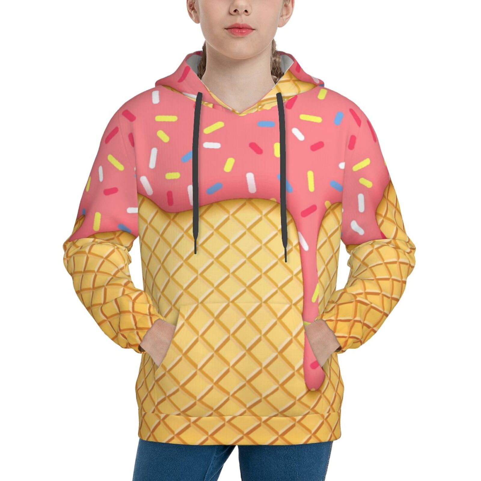 Balery Ice Cream Pattern Boys Hoodie, Youth Pullover Hooded Sweatshirt ...