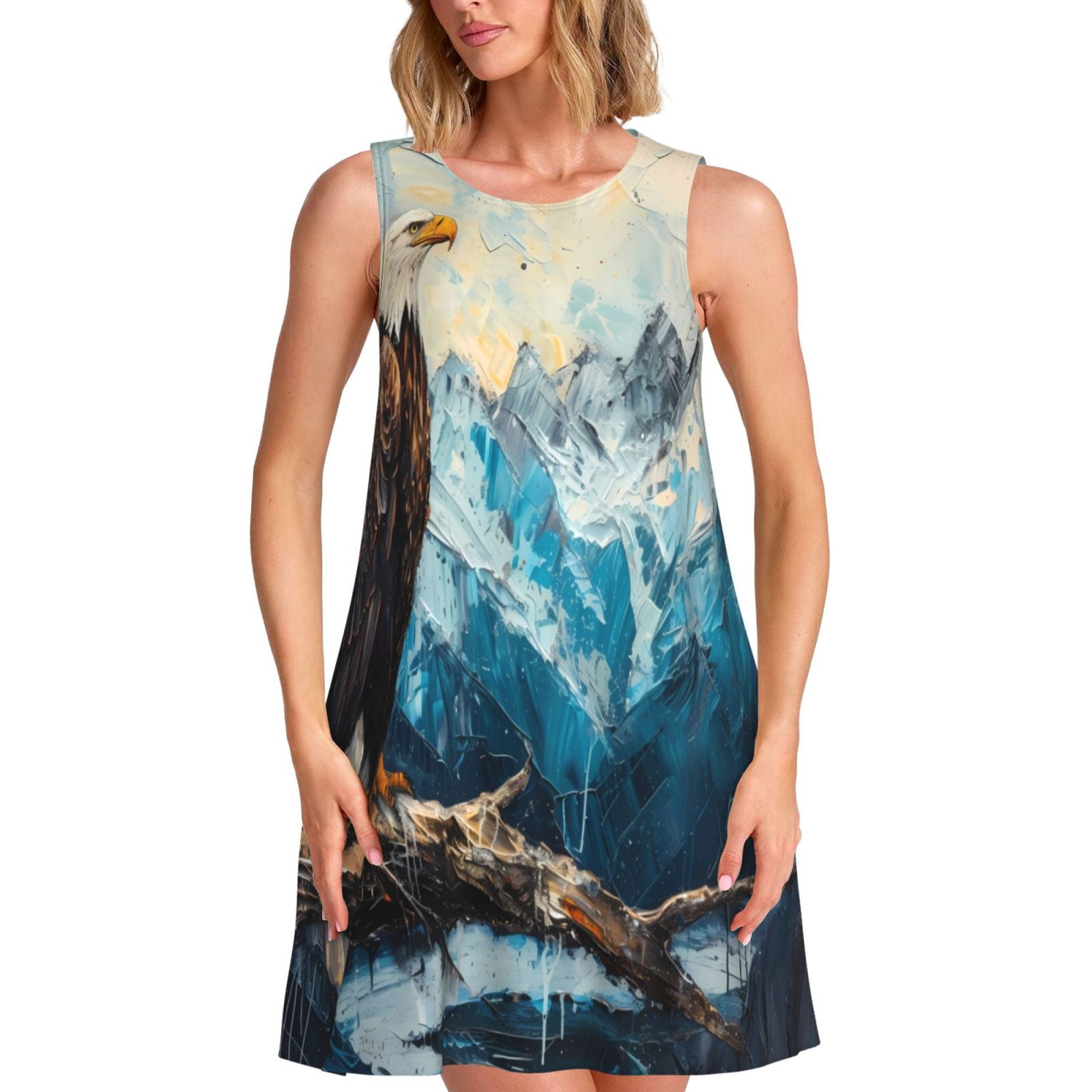 Balery Iceberg Bald Eagle Pattern Women’s Summer Dresses – Loose ...