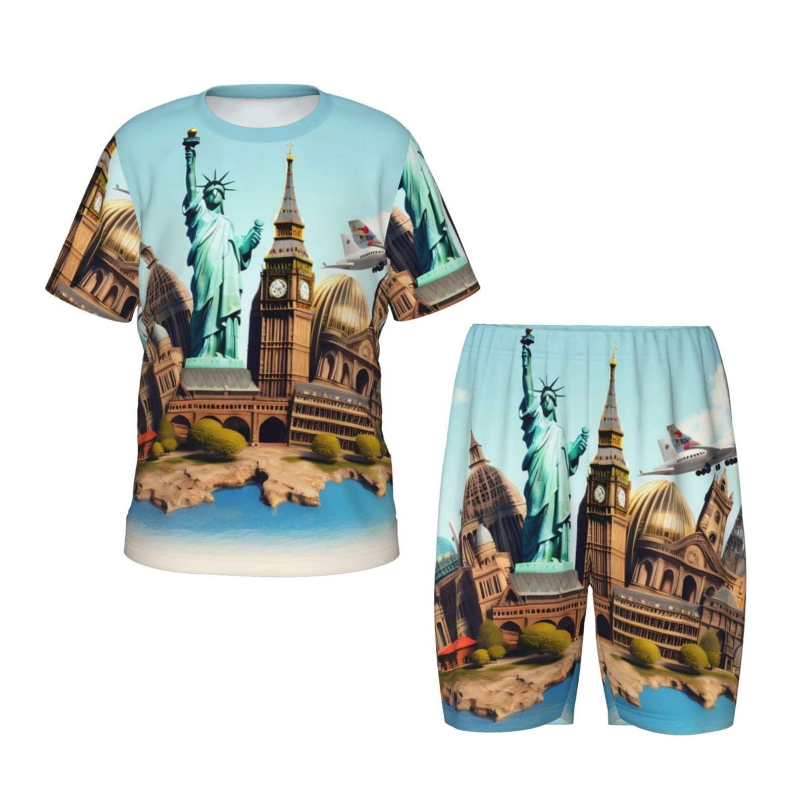 Balery Iconic Global Landmarks Pattern Kids’ Short-Sleeved Pajama Set ...