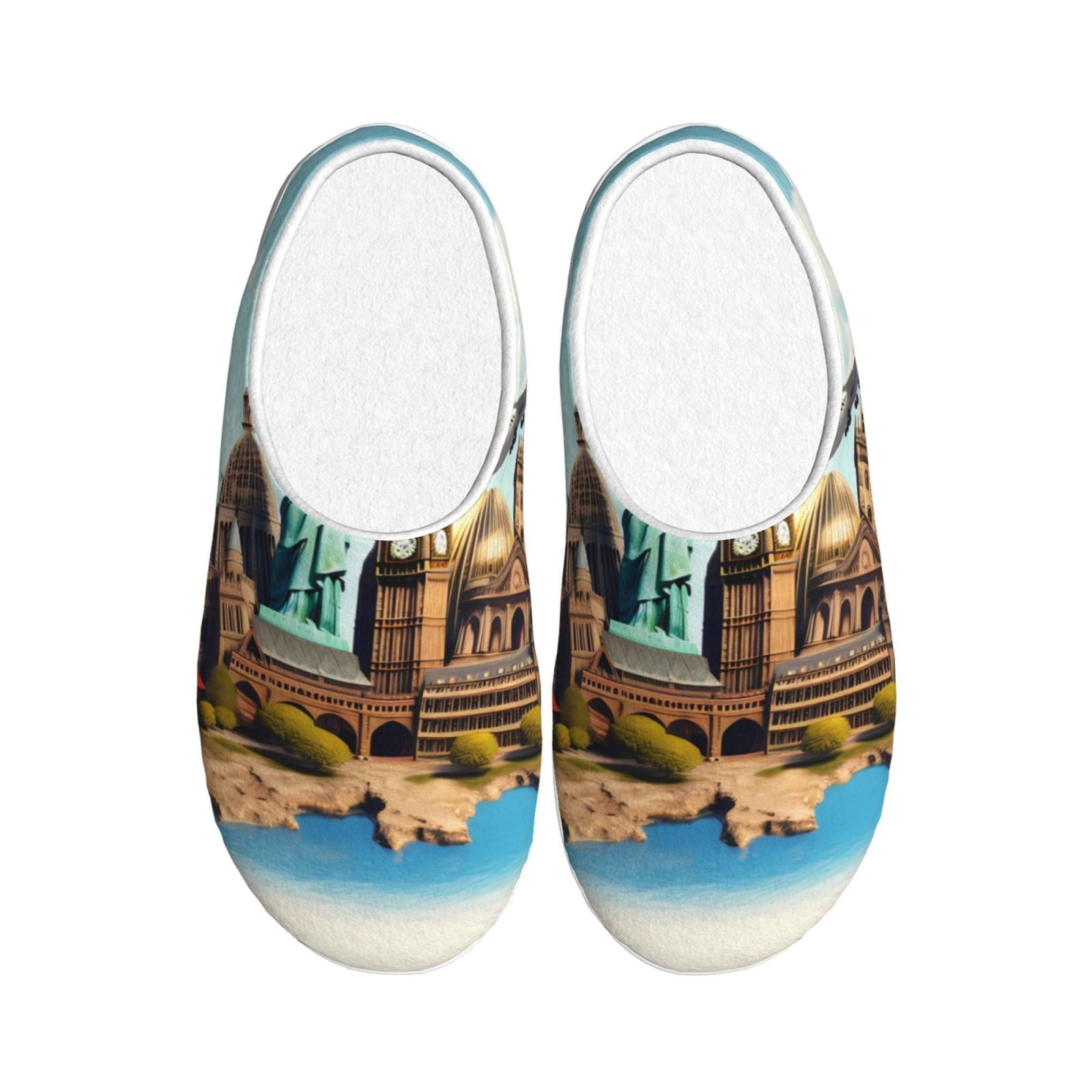 Balery Iconic Global Landmarks Pattern Women's Fuzzy Memory Foam ...
