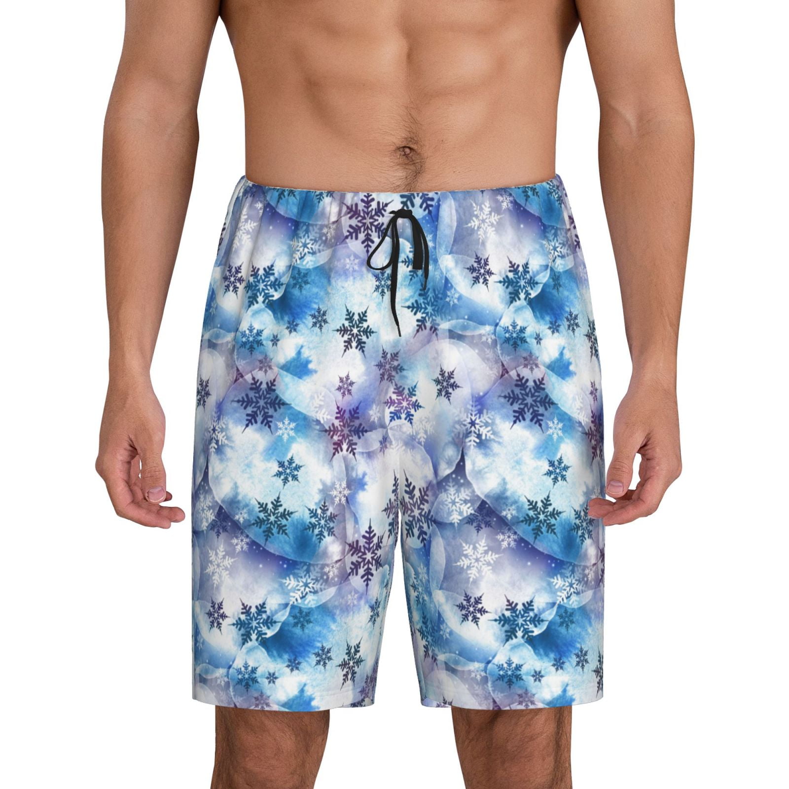 Balery Icy Blue Snowflakes Men's Cotton Knit Pajama Shorts Waistband ...