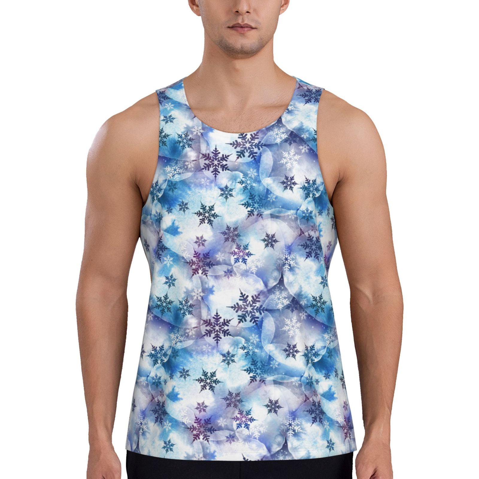 Balery Icy Blue Snowflakes Pattern Men's Workout Tank Top Gym Muscle ...