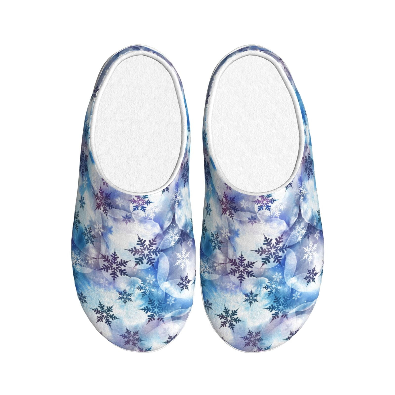 Balery Icy Blue Snowflakes Pattern Women's Fuzzy Memory Foam Slippers ...