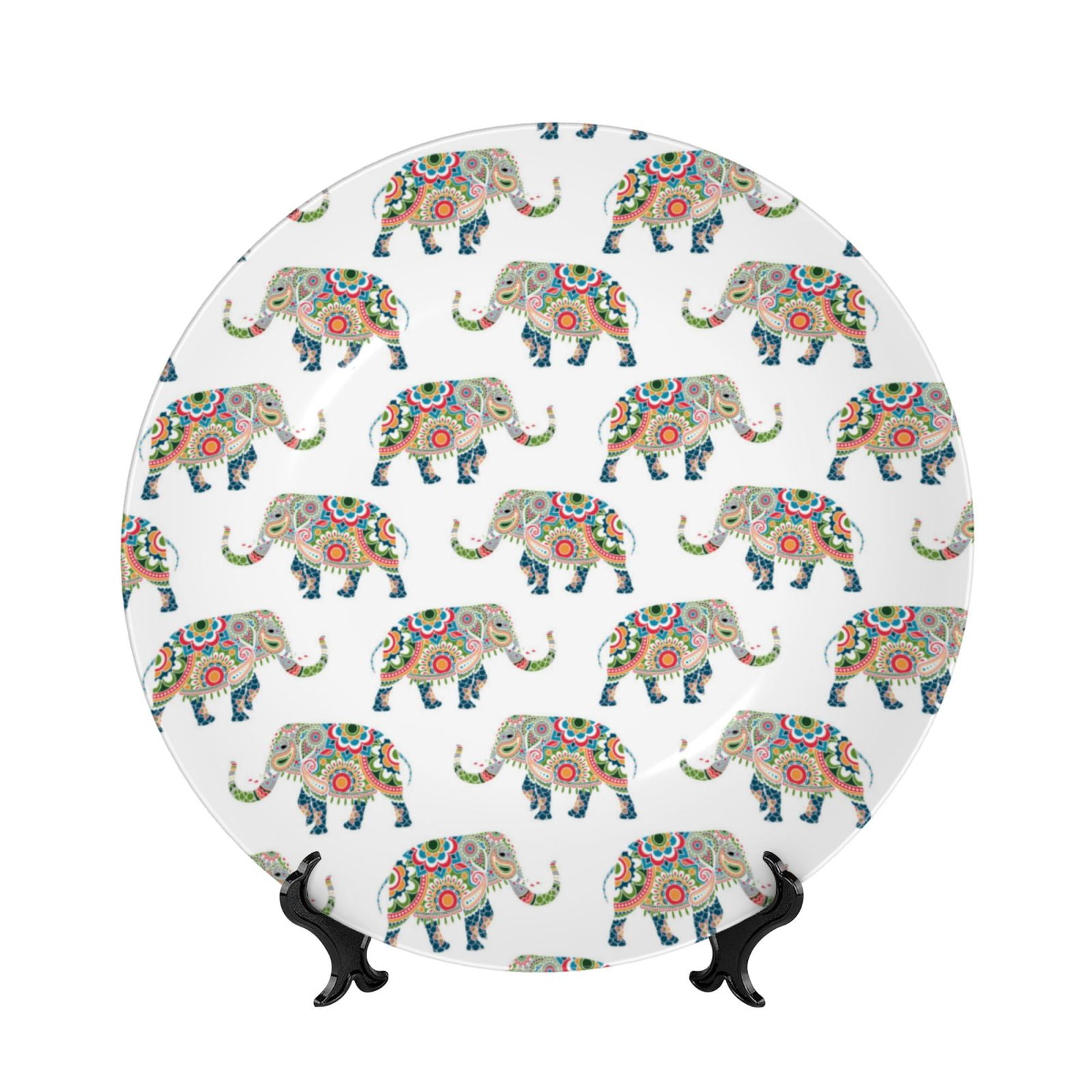 Balery Indian Elephant Print Bone China Decorative Plate Ceramic Dinner ...