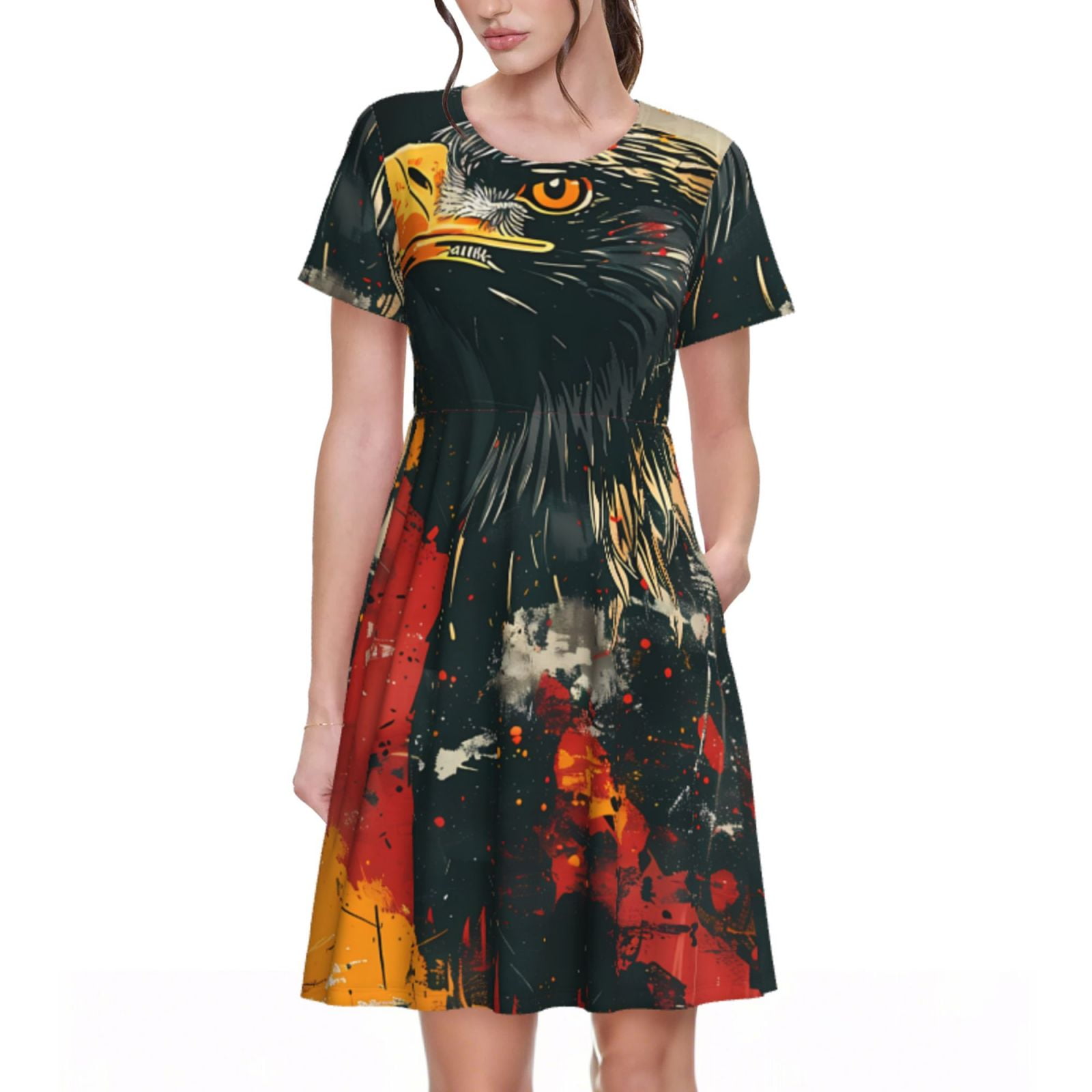 Balery Ink Style Bald Eagle Pattern Womens Dresses Loose Short sleeve ...